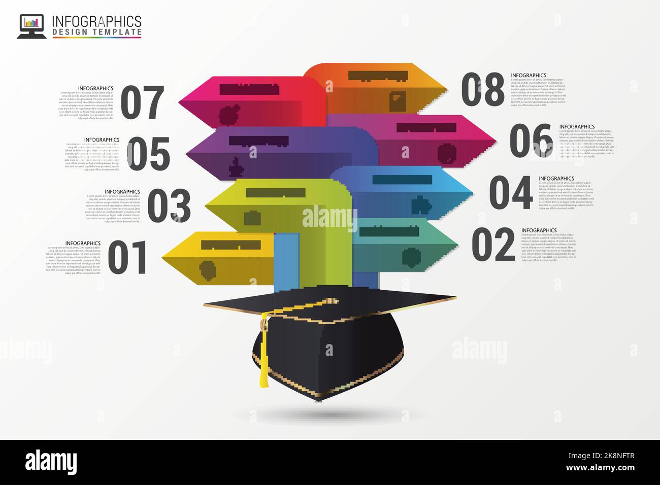 Graduation cap. Infographics with arrows. Modern template. Vector ...