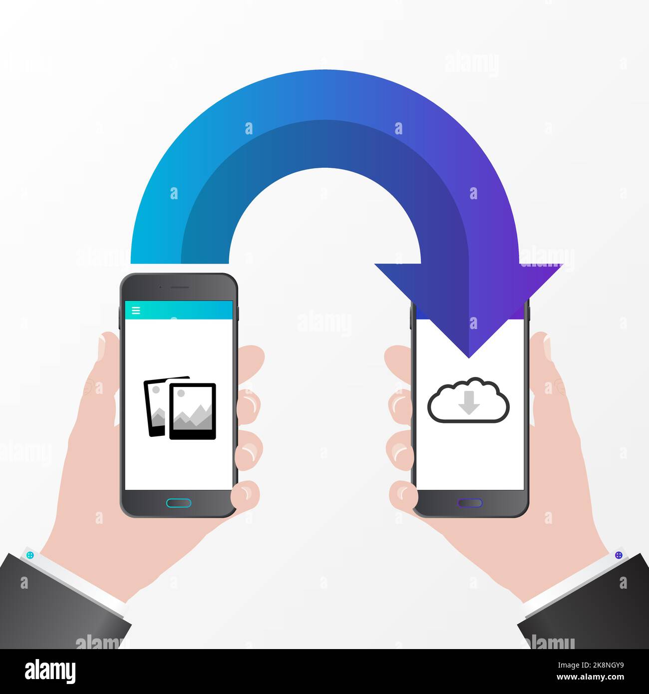 Cloud storage app on smartphone screen. Vector illustration Stock ...