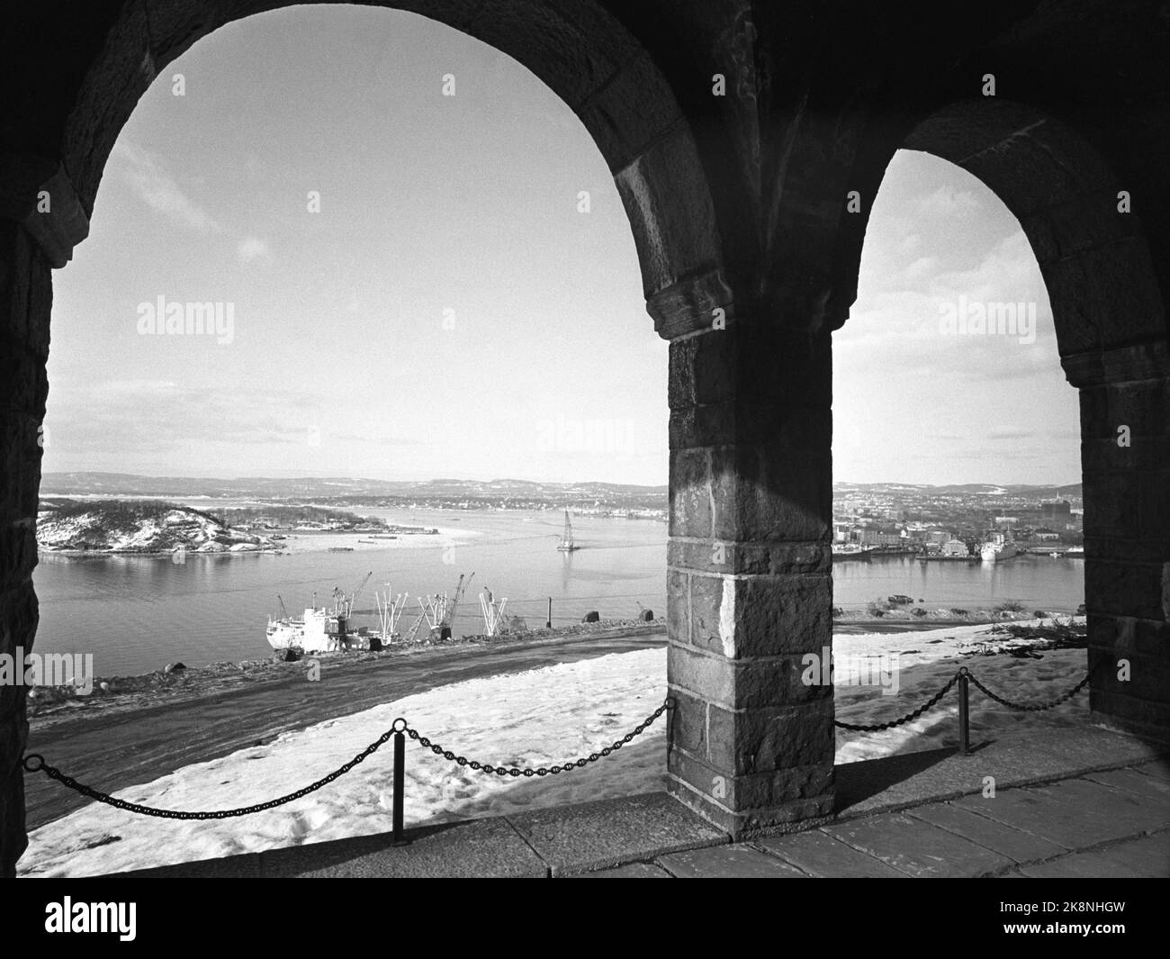 Oslo 16 March 1963. Seamen in Oslo. Ships to the quay in Oslo. View ...