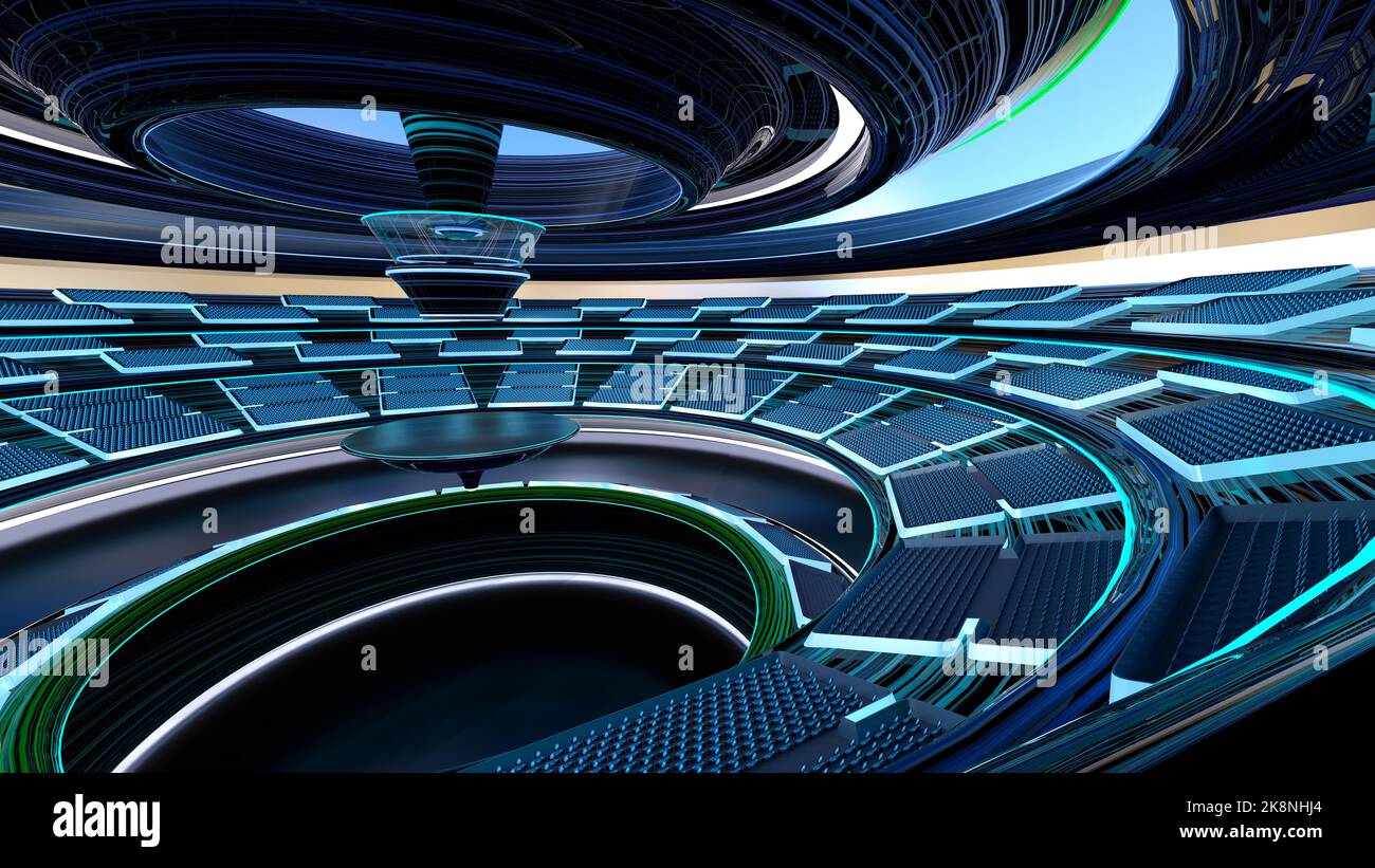 3D rendering of a blue science fiction arena Stock Photo - Alamy
