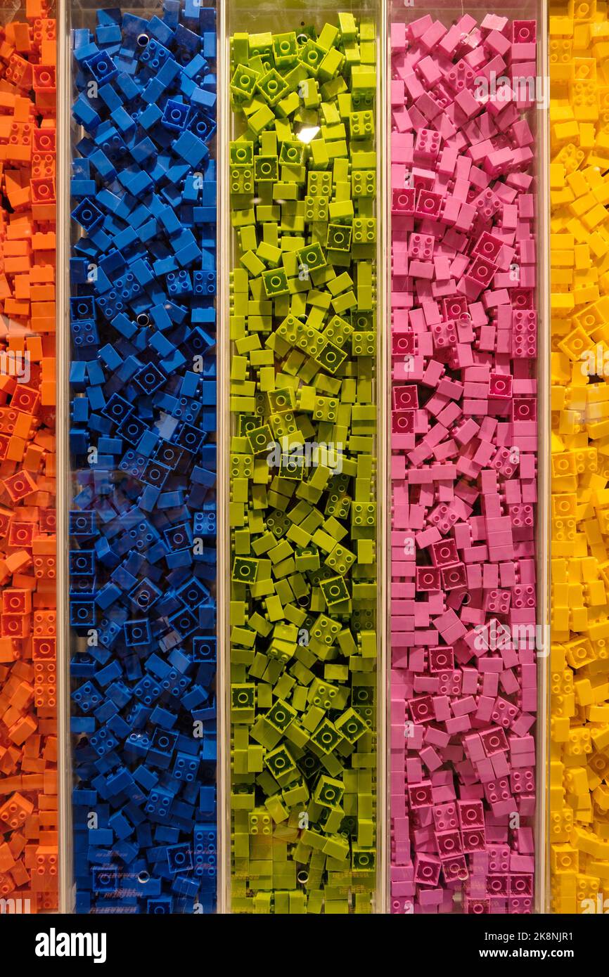 a vertical of studs sorted by colors in the shop Stock Photo - Alamy