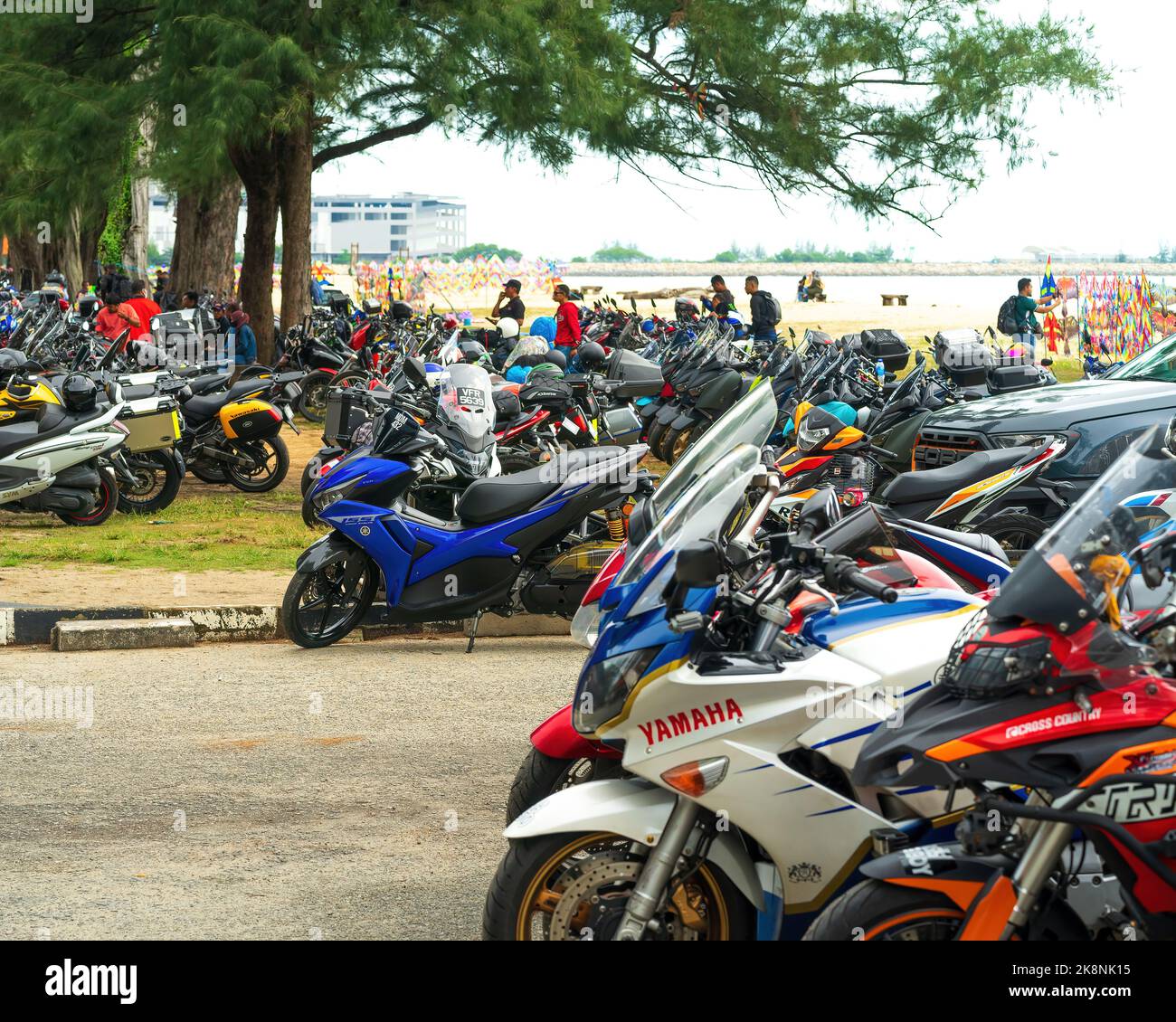 Motorcycles parking along the roadside during Terengganu bike week ...