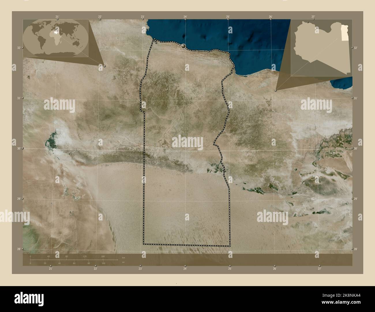 Al Butnan, district of Libya. High resolution satellite map. Corner ...