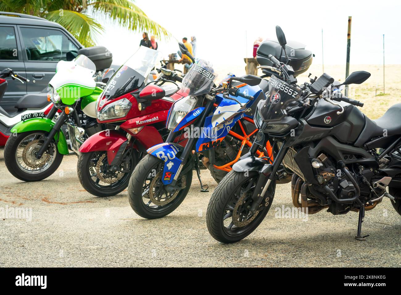 A row of motorcycle parking along the roadside during Terengganu bike ...