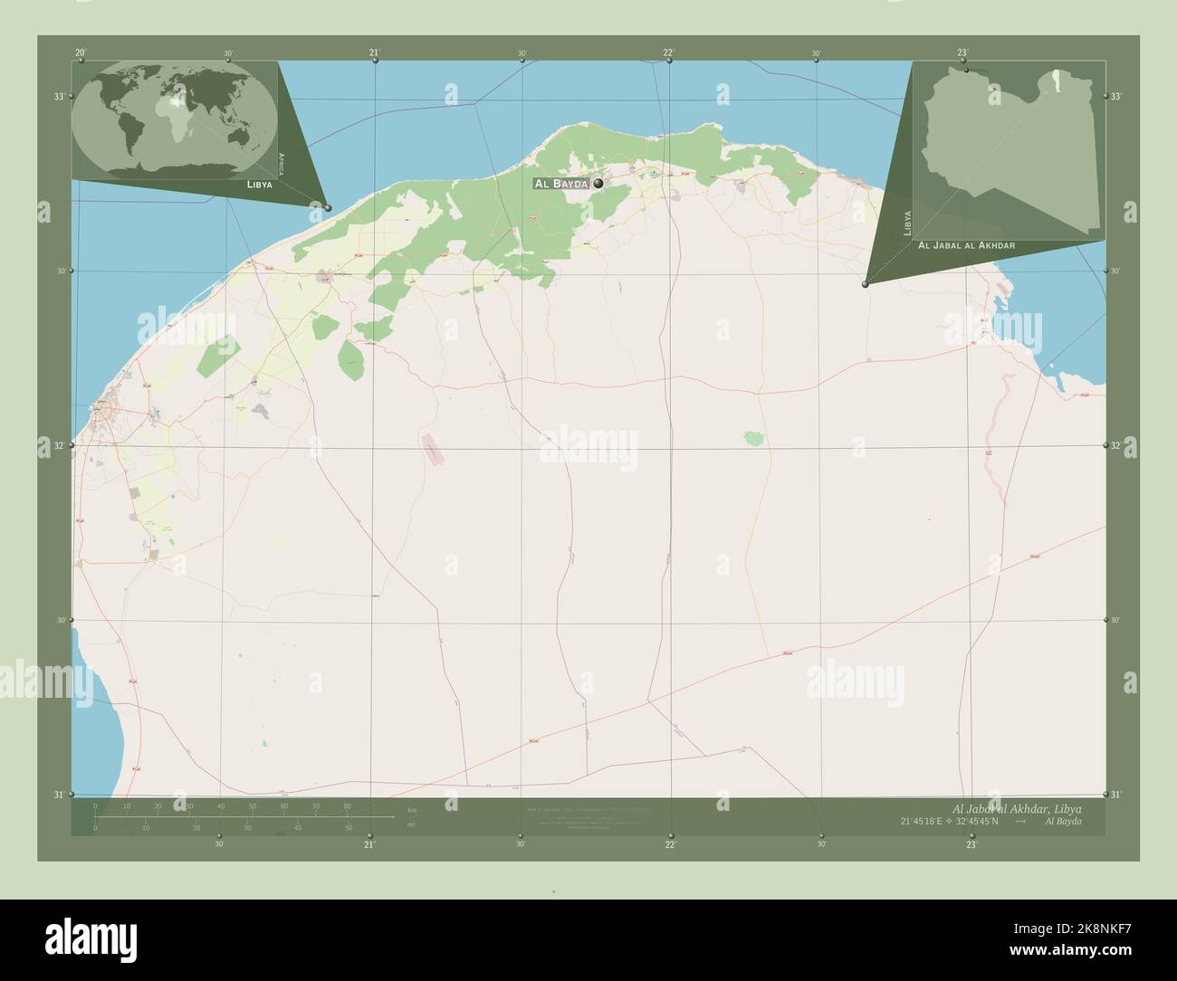 Al Jabal al Akhdar, district of Libya. Open Street Map. Locations and ...