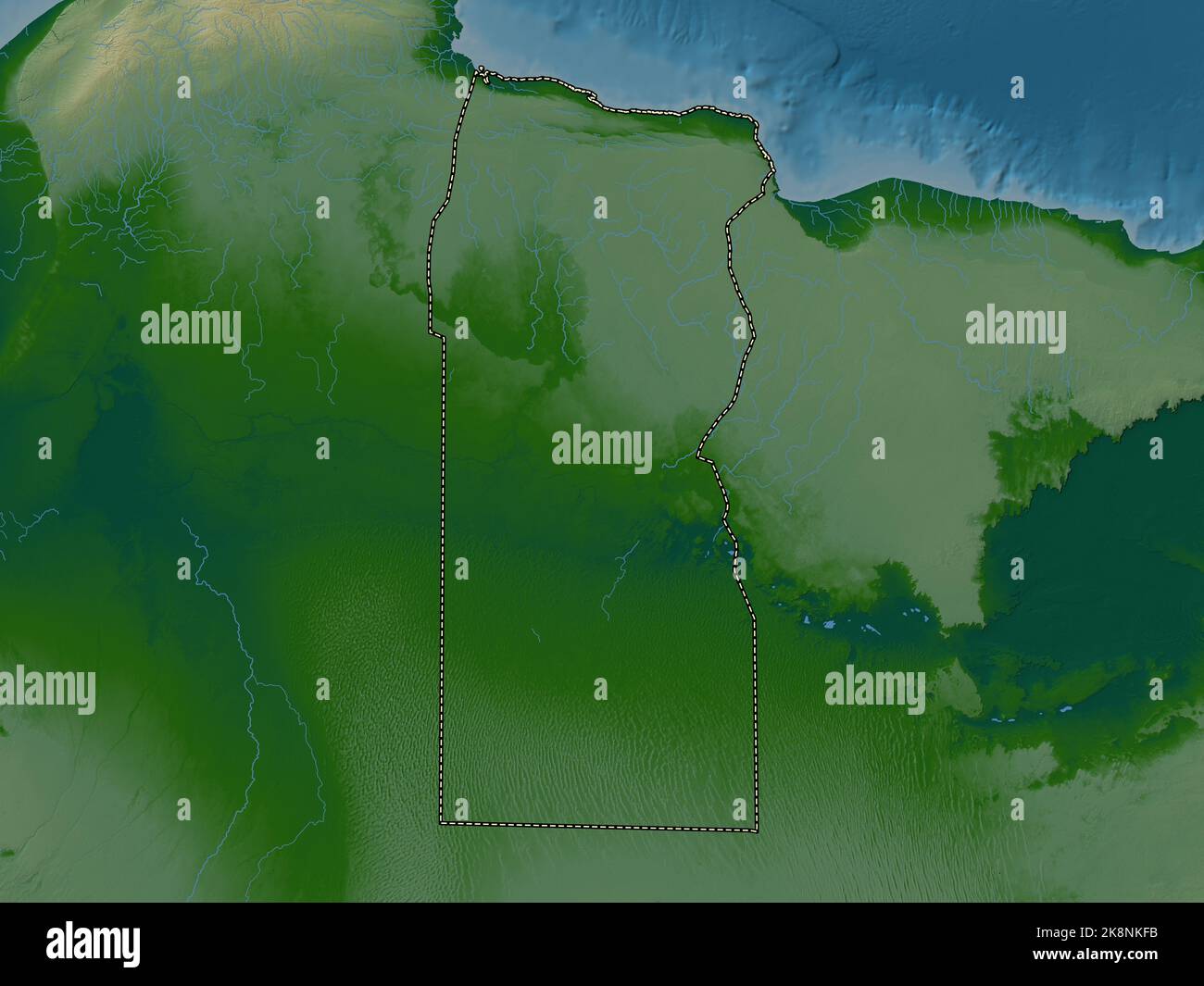 Al Butnan, district of Libya. Colored elevation map with lakes and ...