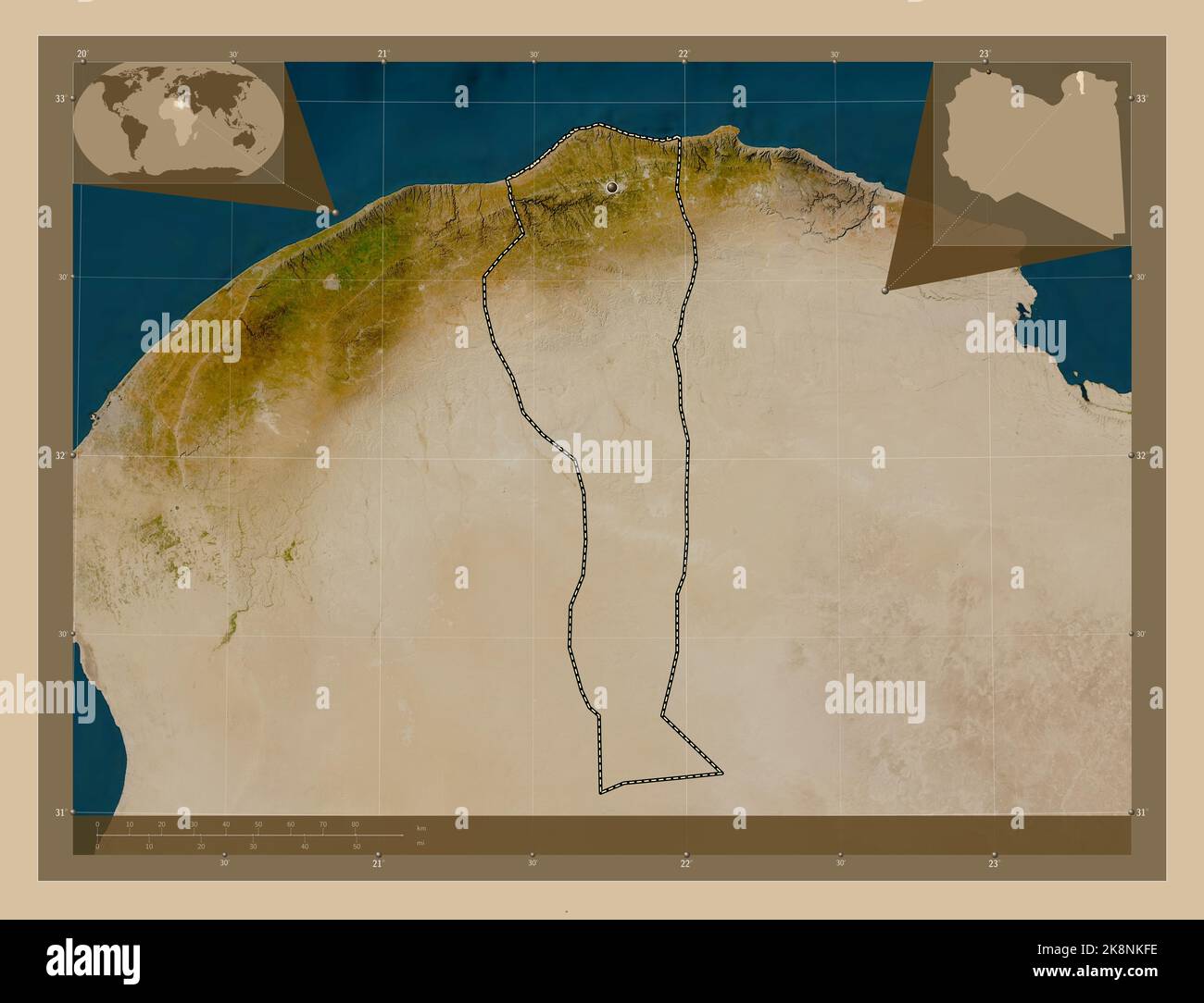 Al Jabal al Akhdar, district of Libya. Low resolution satellite map ...