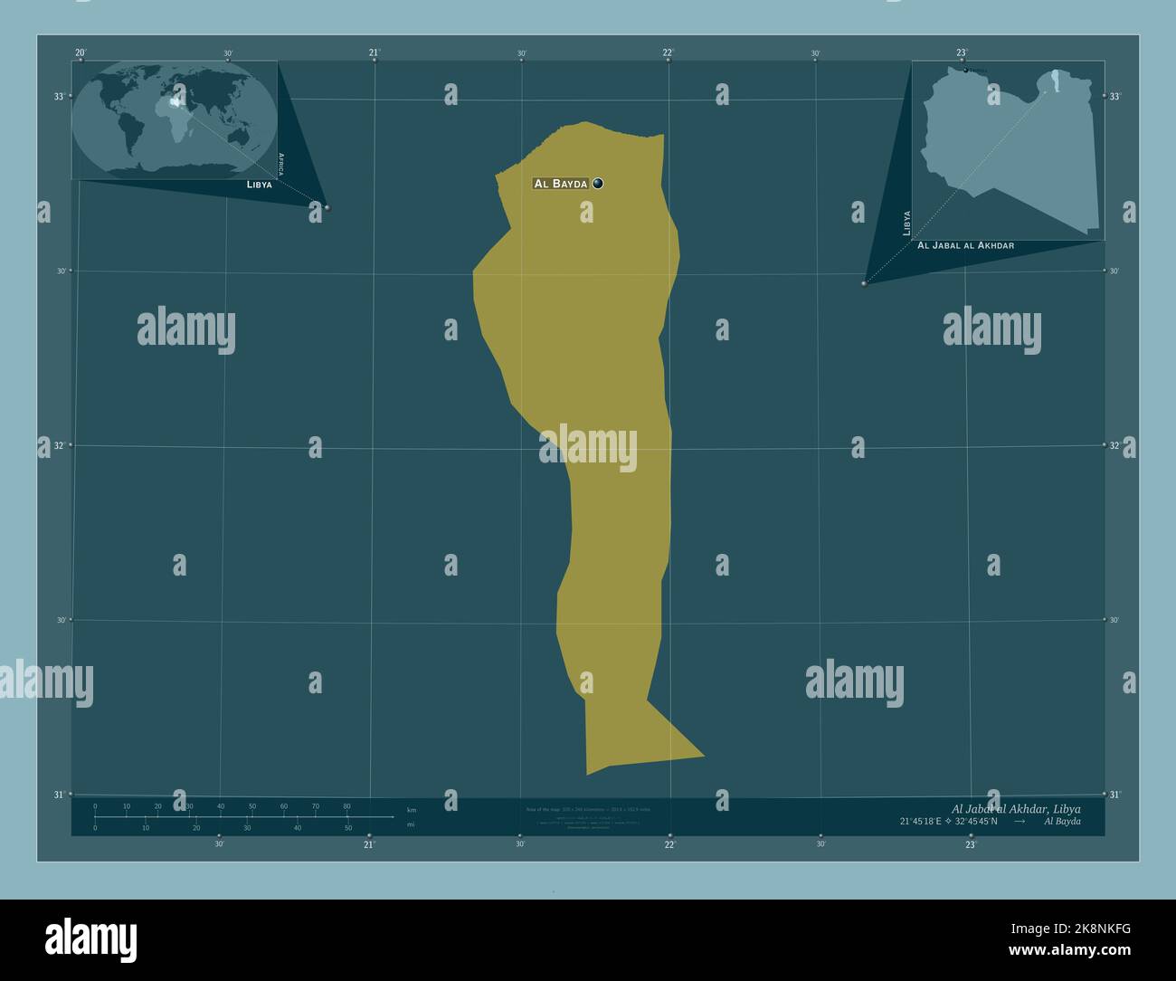 Al Jabal al Akhdar, district of Libya. Solid color shape. Locations and ...