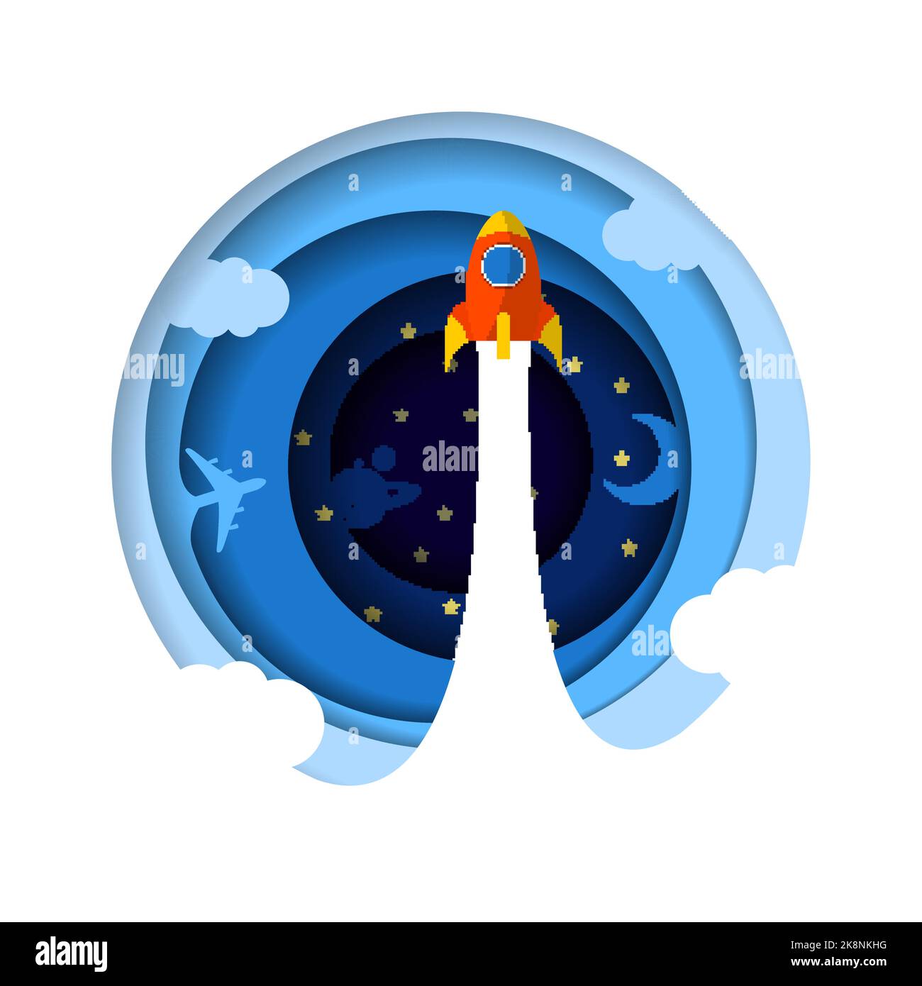 Rocket ship in the sky. Abstract paper style. Vector illustration Stock ...