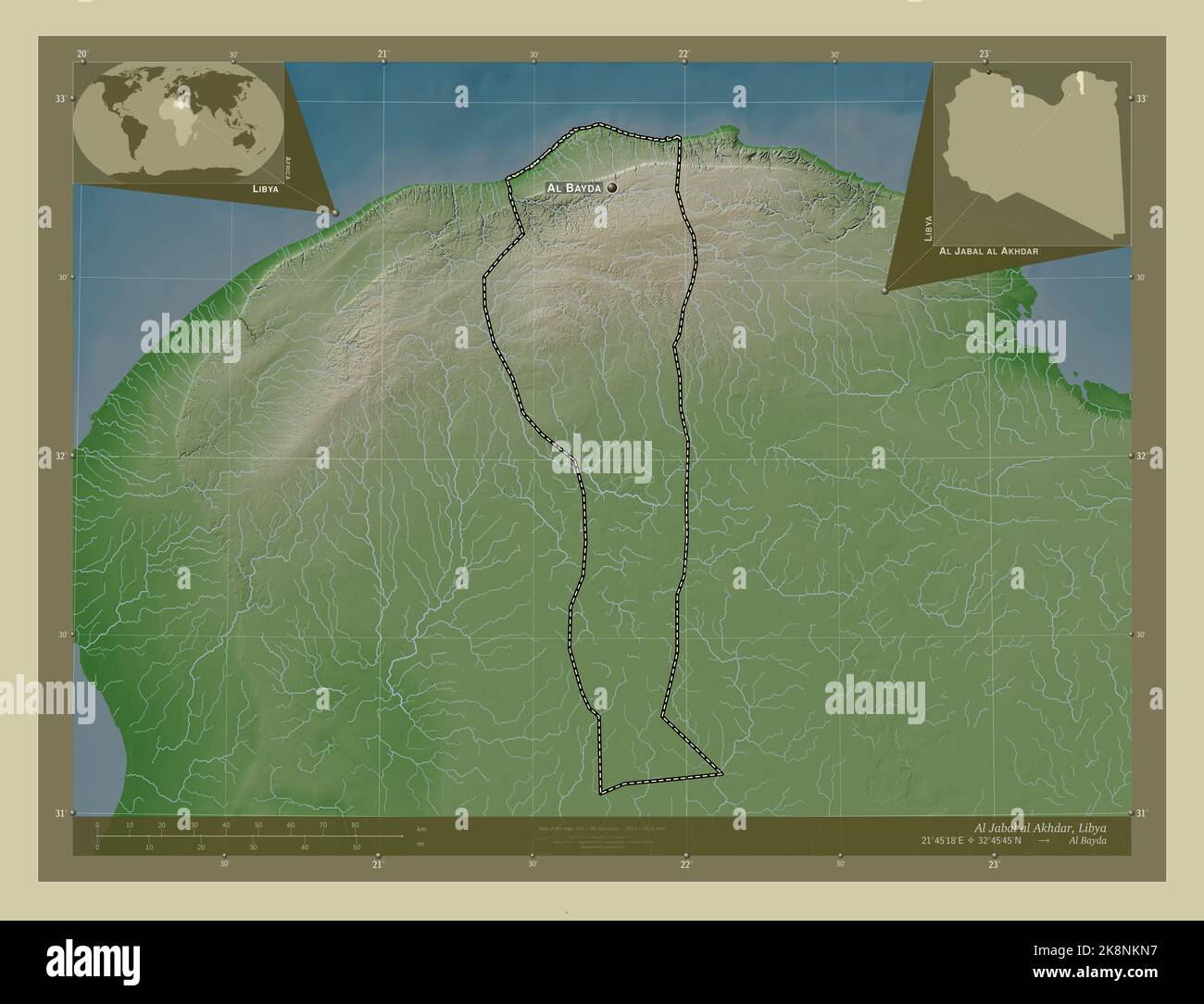 Al Jabal al Akhdar, district of Libya. Elevation map colored in wiki ...