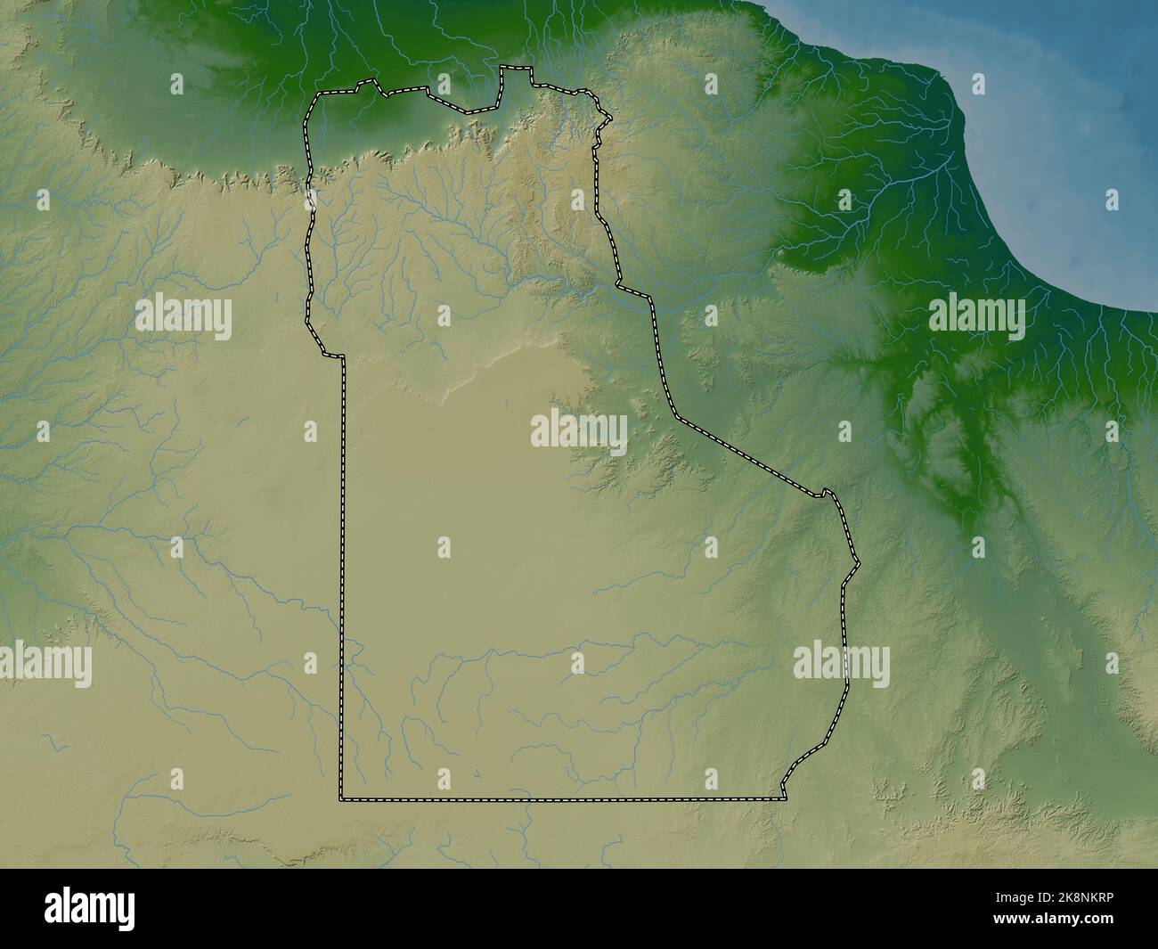 Al Jabal al Gharbi, district of Libya. Colored elevation map with lakes ...