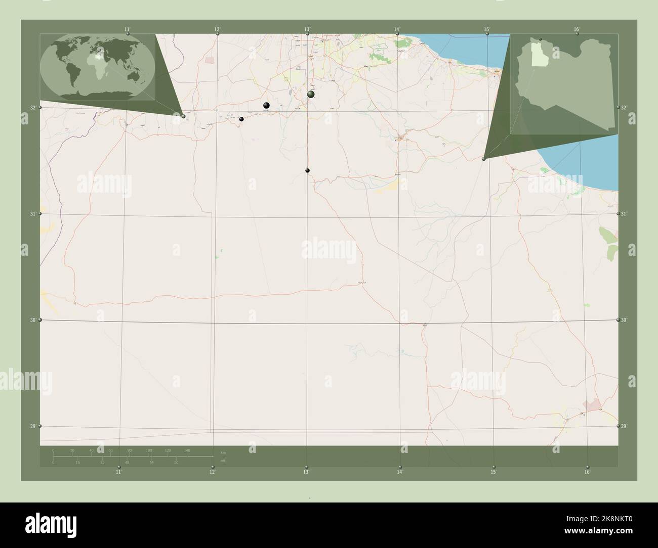 Al Jabal al Gharbi, district of Libya. Open Street Map. Locations of ...