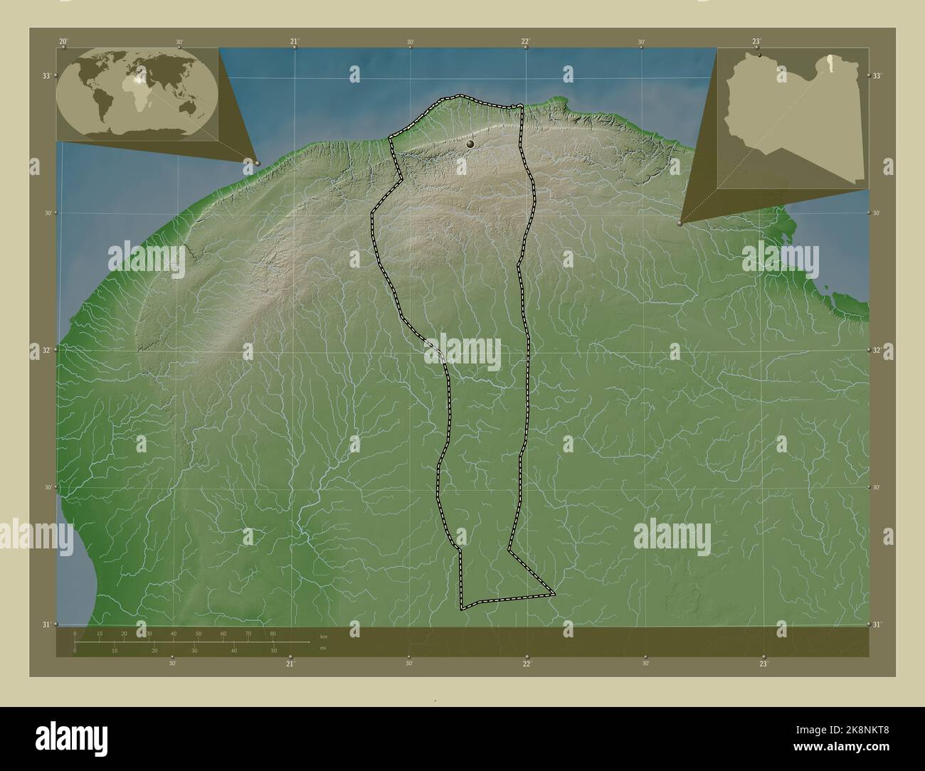 Al Jabal al Akhdar, district of Libya. Elevation map colored in wiki ...
