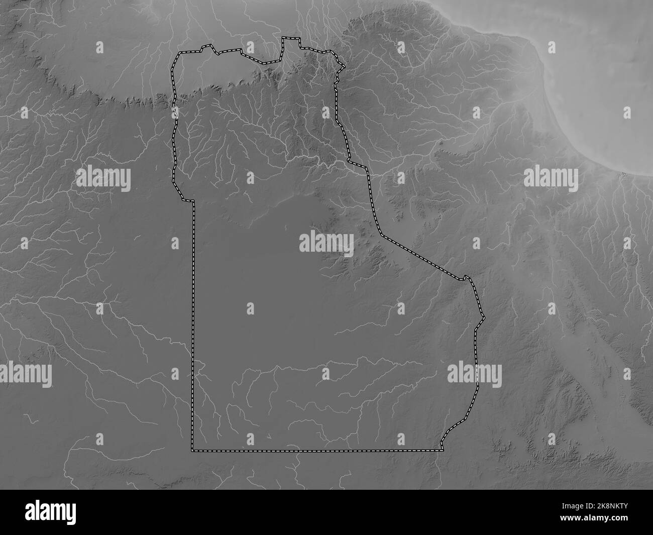 Al Jabal al Gharbi, district of Libya. Grayscale elevation map with ...