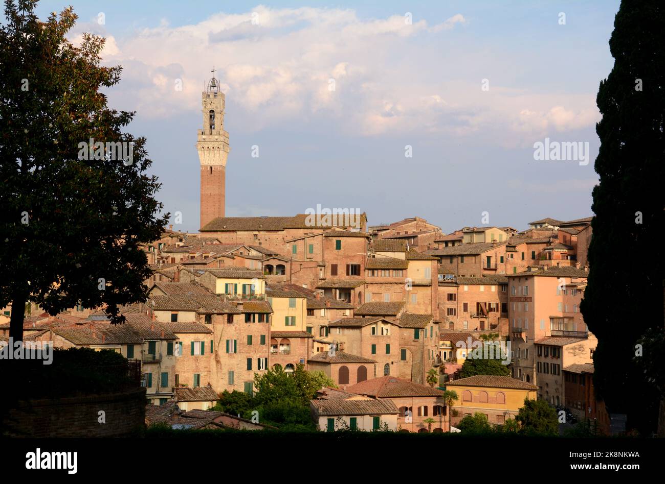 Panorama of Siena with the red houses, the cathedral in Italian ...
