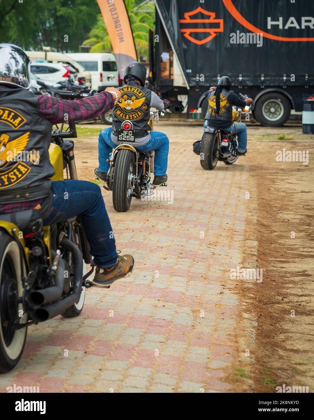 Motorcycle drivers riding on motorway. Shot from behind Stock Photo - Alamy