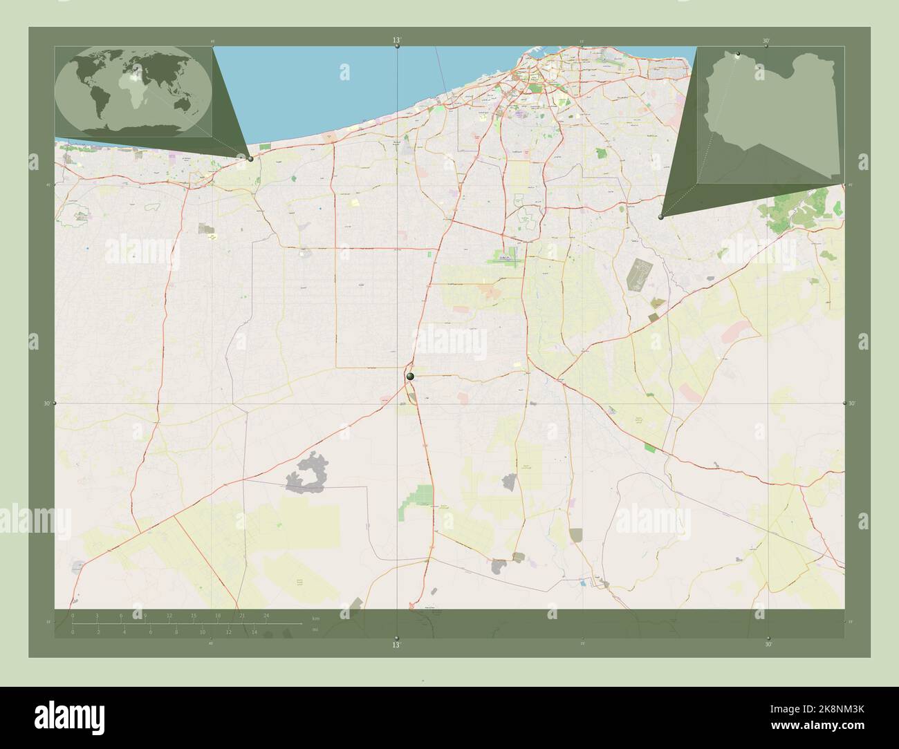 Al Jifarah, district of Libya. Open Street Map. Corner auxiliary ...