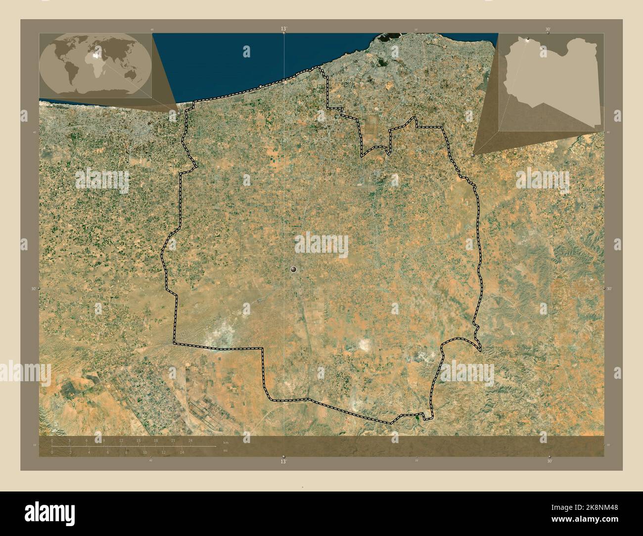 Al Jifarah, district of Libya. High resolution satellite map. Locations ...
