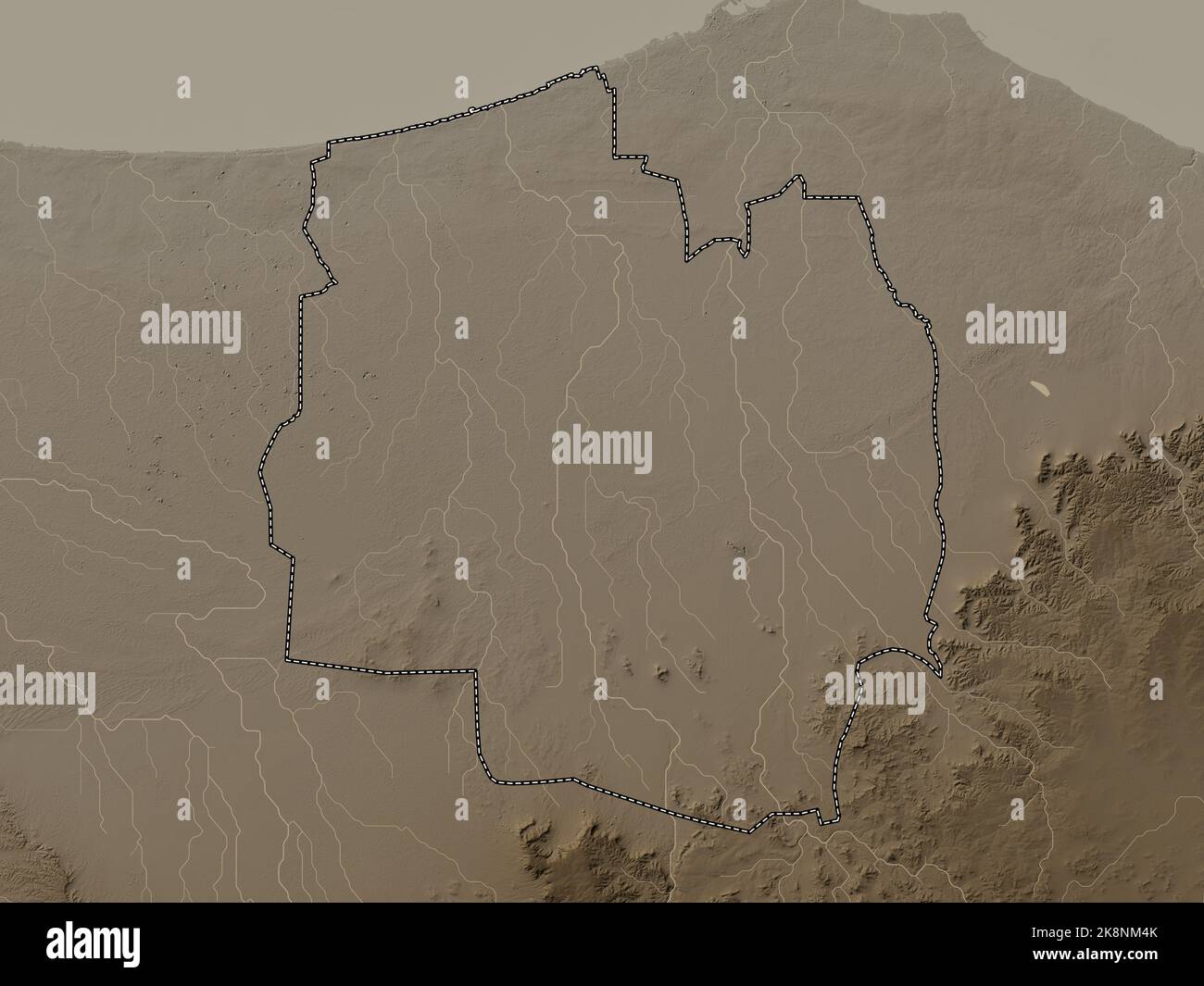 Al Jifarah, district of Libya. Elevation map colored in sepia tones ...
