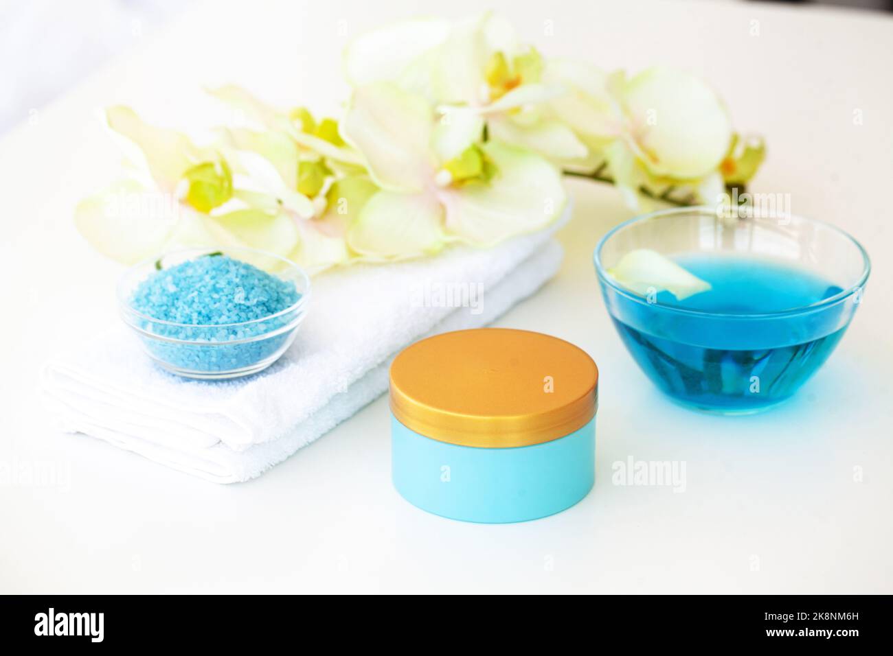 Spa. Blue Bath Salt Beauty Treatment on White Background Stock Photo ...