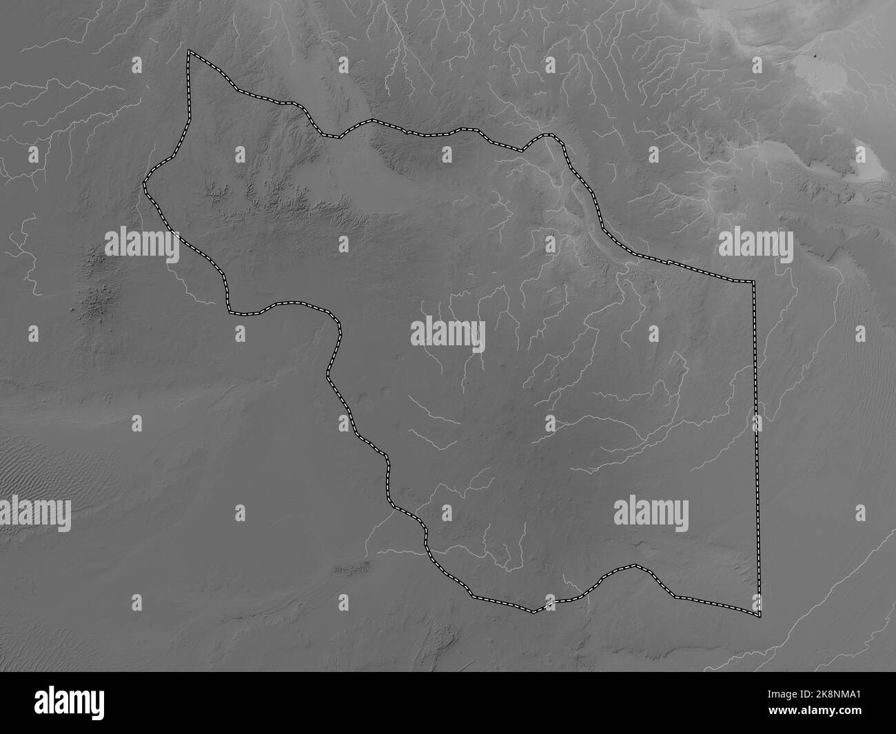 Al Jufrah, district of Libya. Grayscale elevation map with lakes and ...
