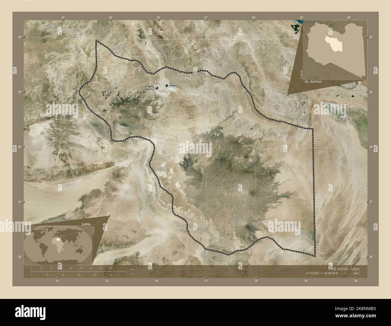 Al Jufrah, district of Libya. High resolution satellite map. Locations ...