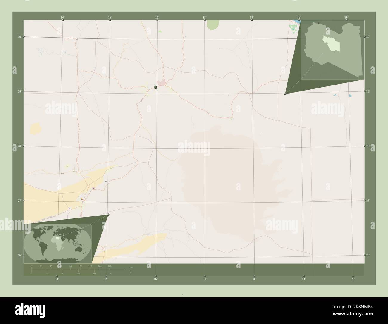 Al Jufrah, district of Libya. Open Street Map. Corner auxiliary ...