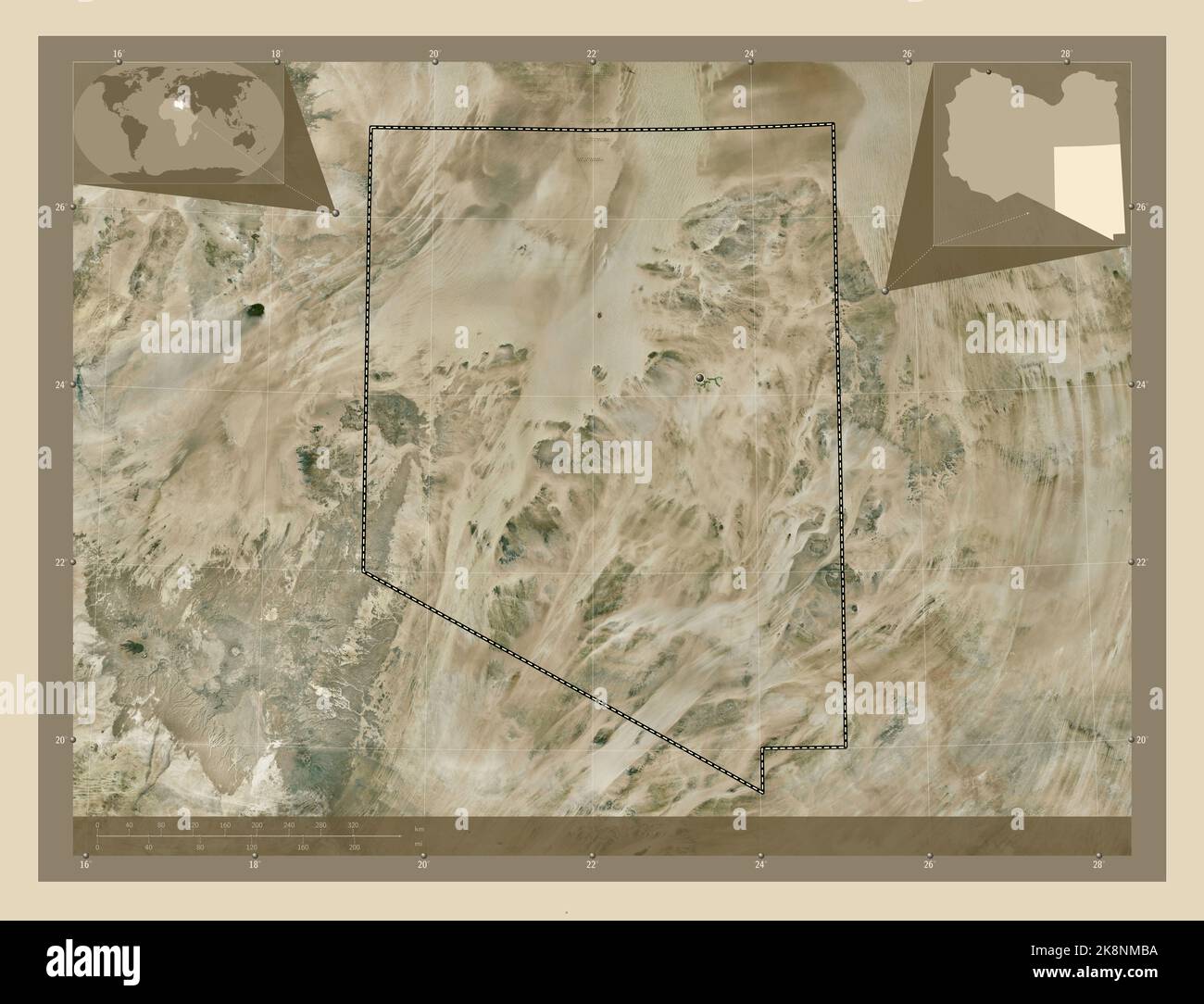 Al Kufrah, district of Libya. High resolution satellite map. Locations ...