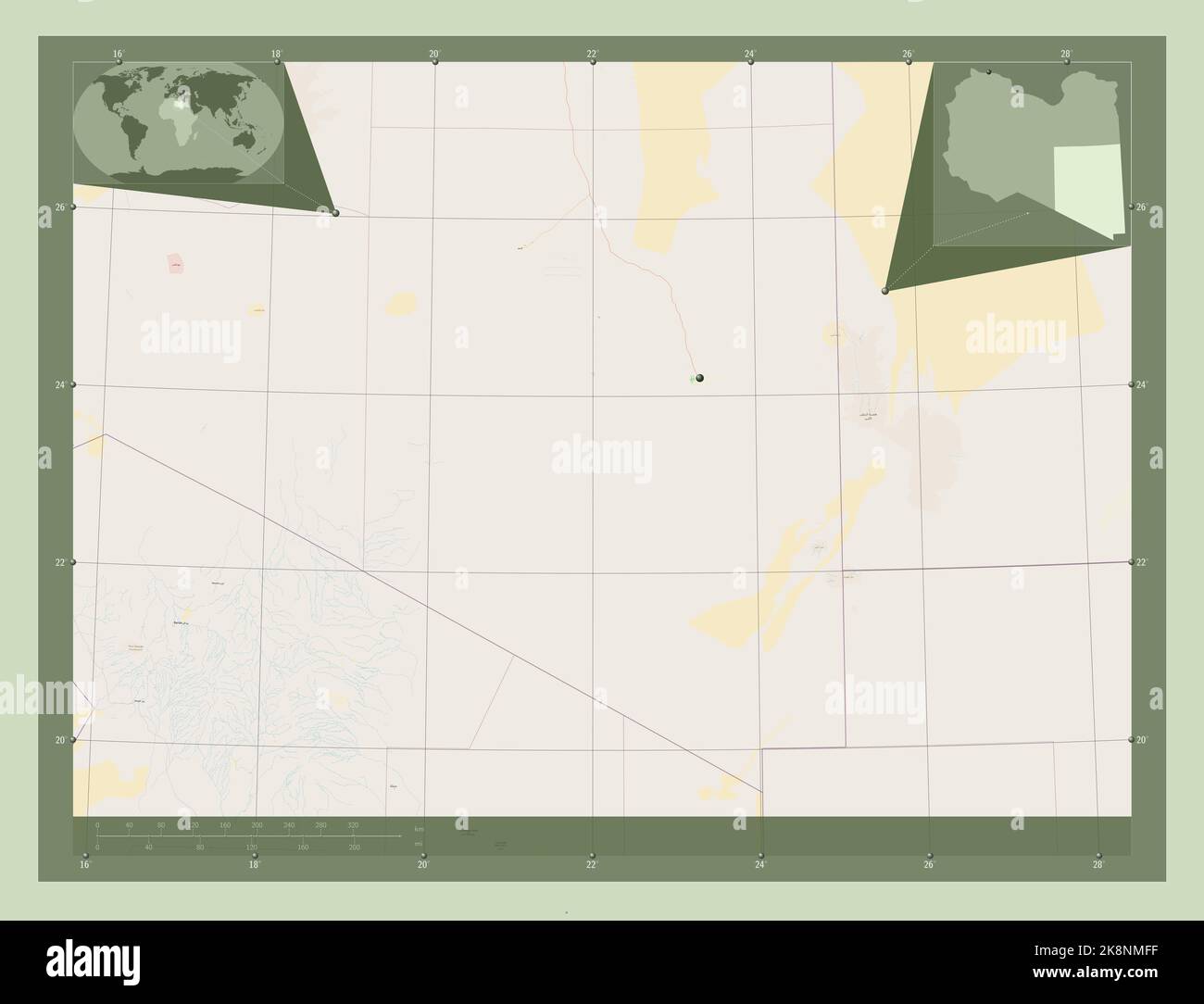 Al Kufrah, district of Libya. Open Street Map. Locations of major ...