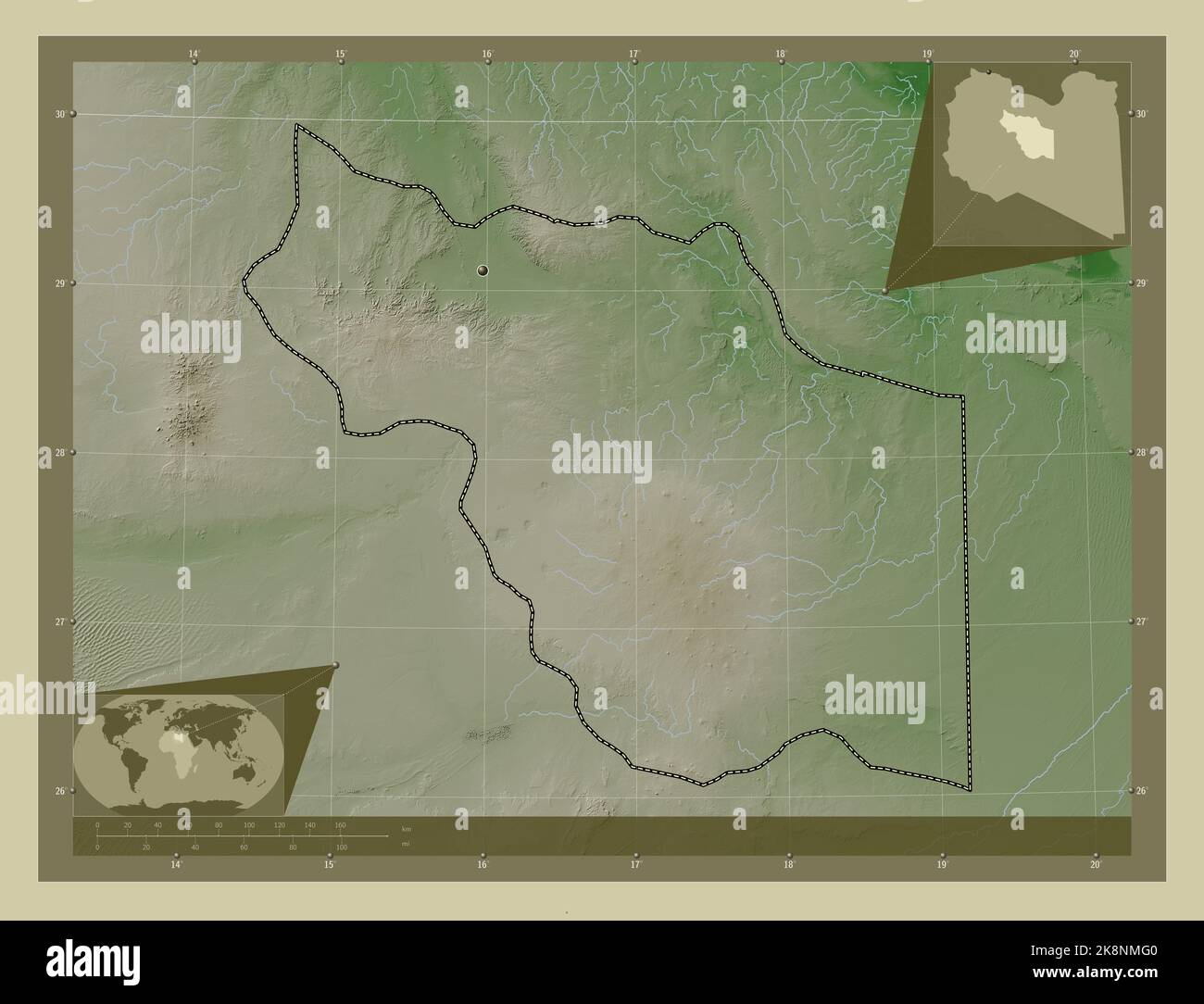 Al Jufrah, district of Libya. Elevation map colored in wiki style with ...