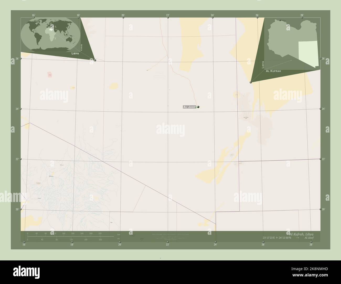 Al Kufrah, district of Libya. Open Street Map. Locations and names of ...