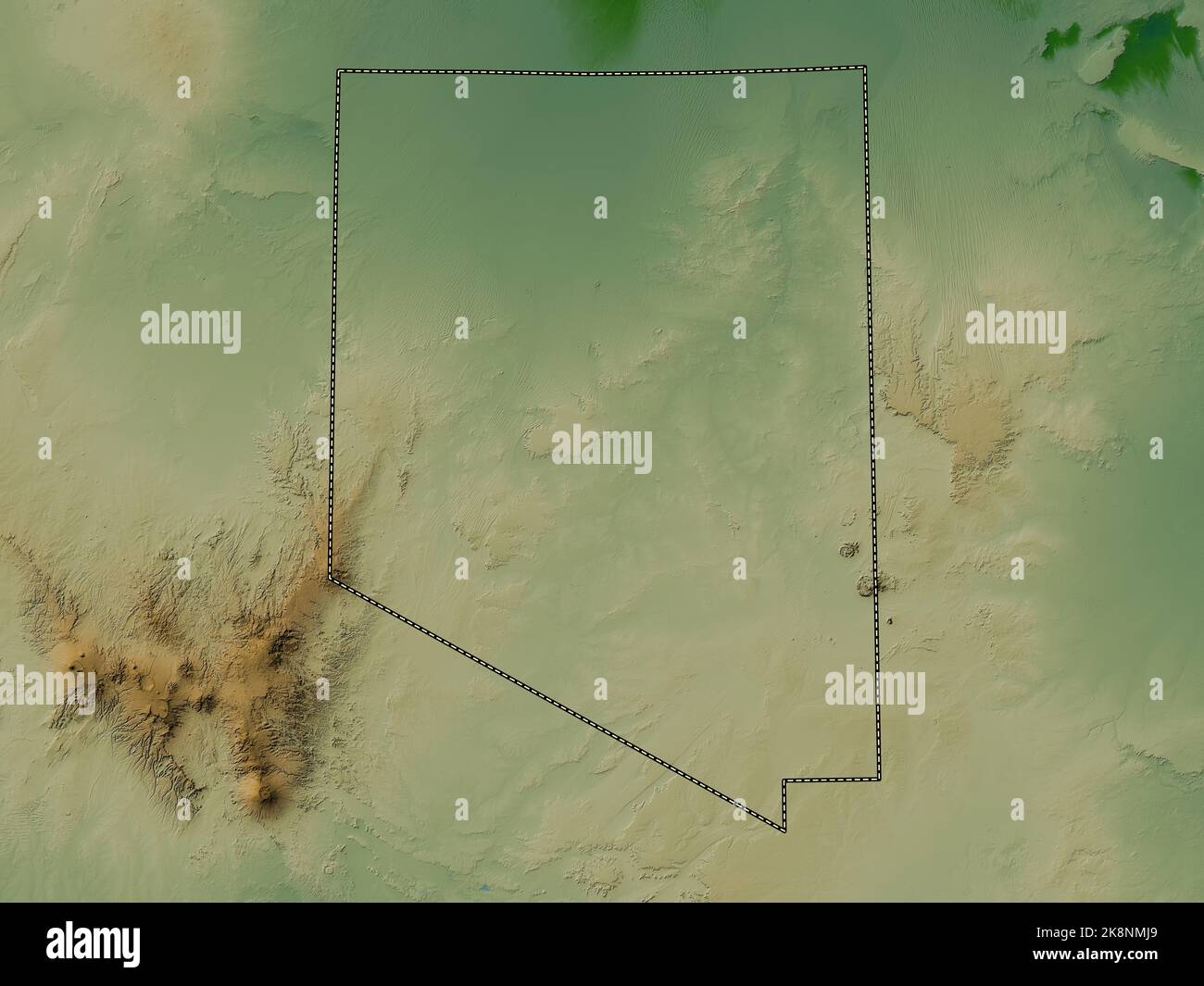 Al Kufrah, district of Libya. Colored elevation map with lakes and ...
