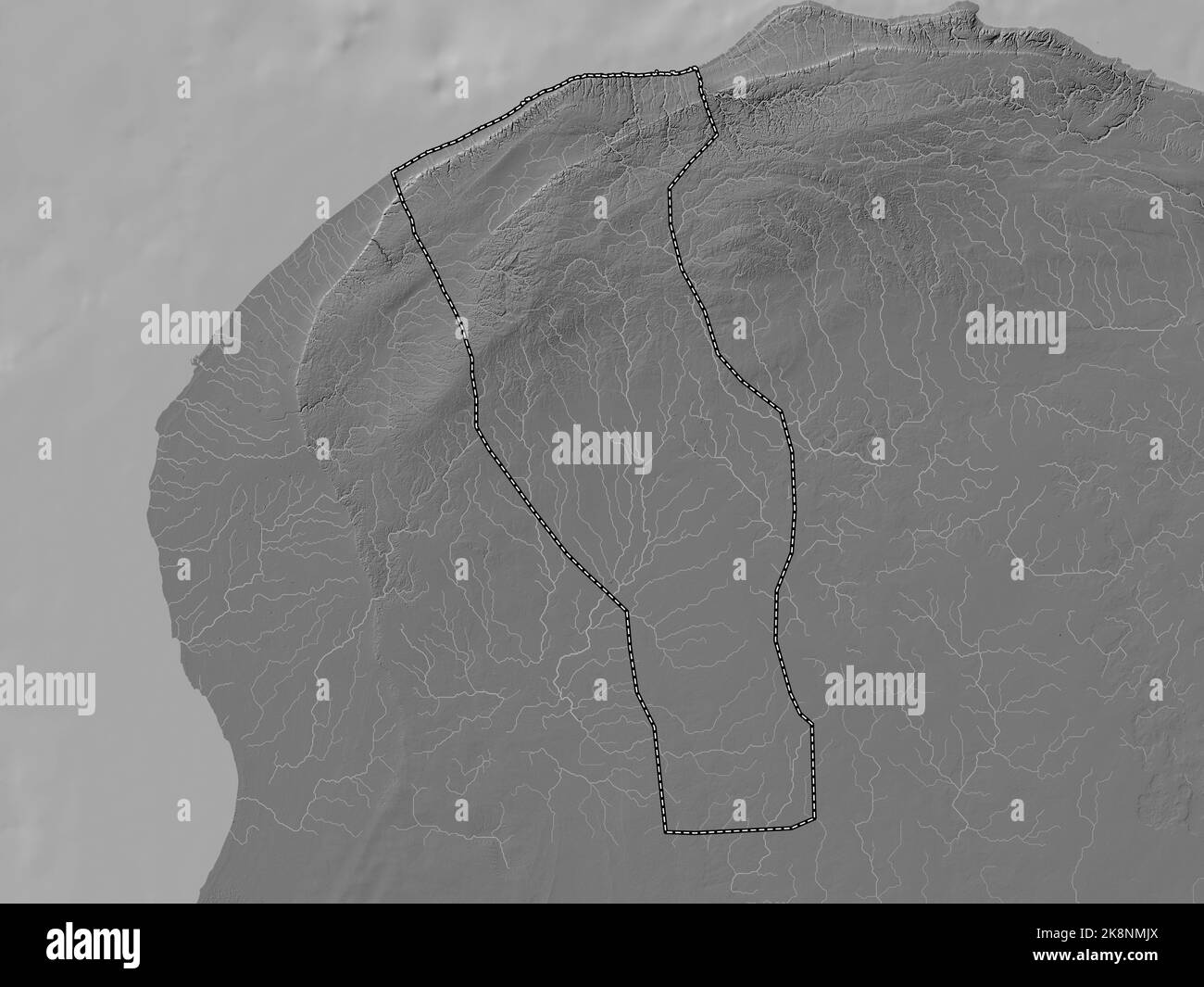 Al Marj, district of Libya. Bilevel elevation map with lakes and rivers ...