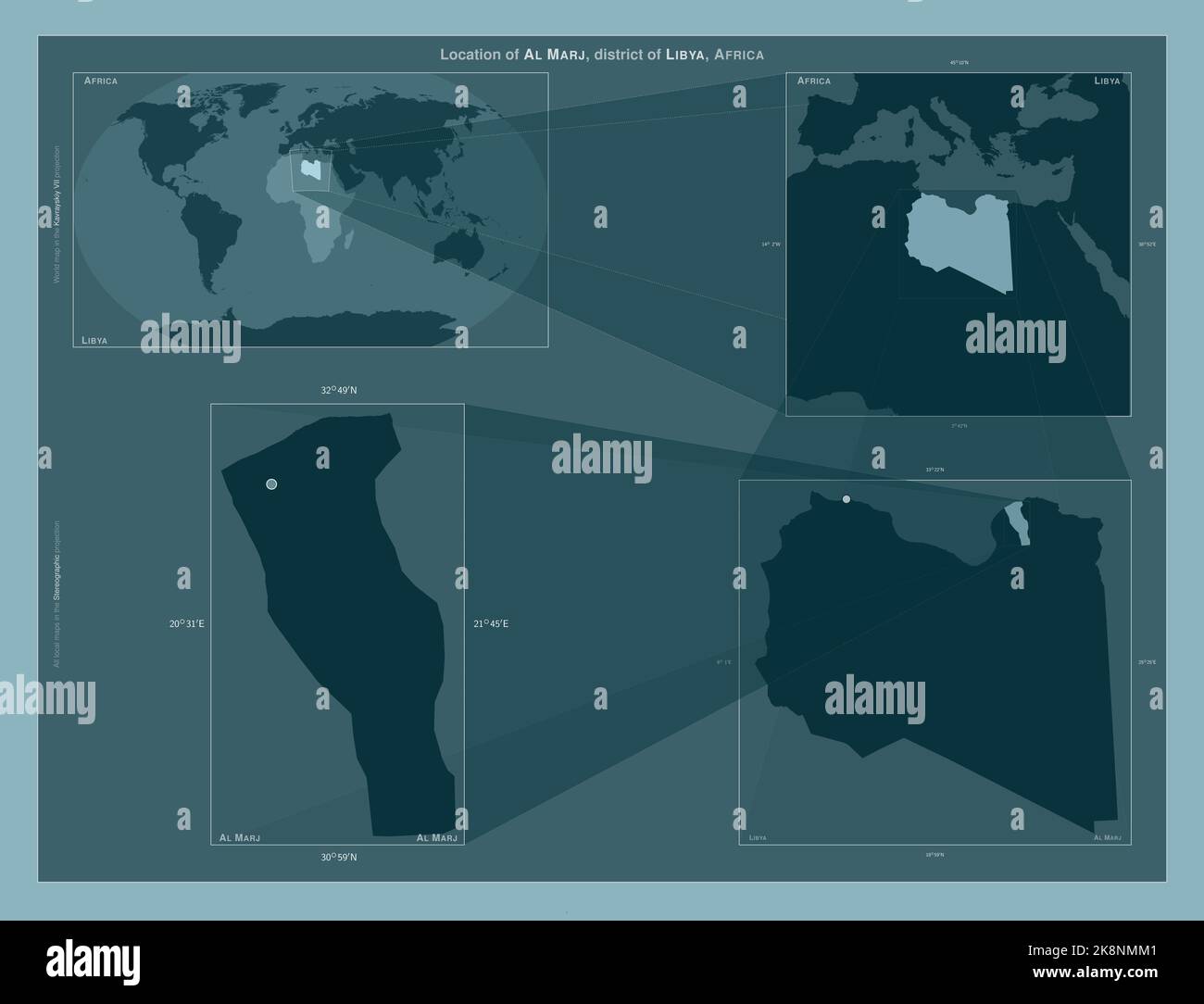 Al Marj, district of Libya. Diagram showing the location of the region ...