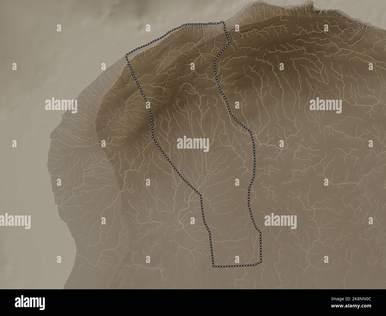 Al Marj, district of Libya. Elevation map colored in sepia tones with ...