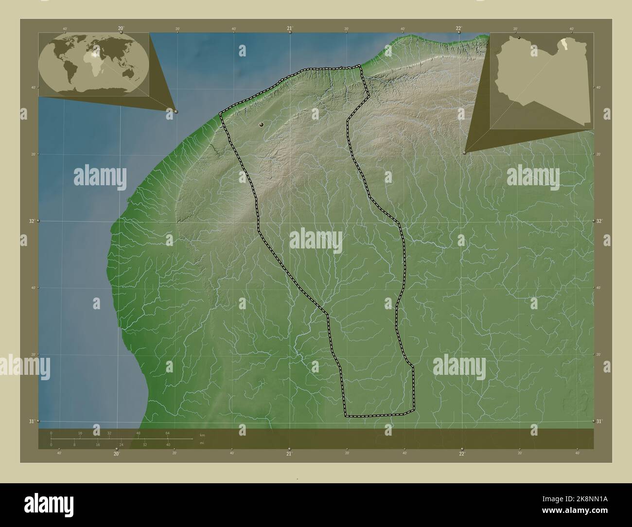 Al Marj, district of Libya. Elevation map colored in wiki style with ...