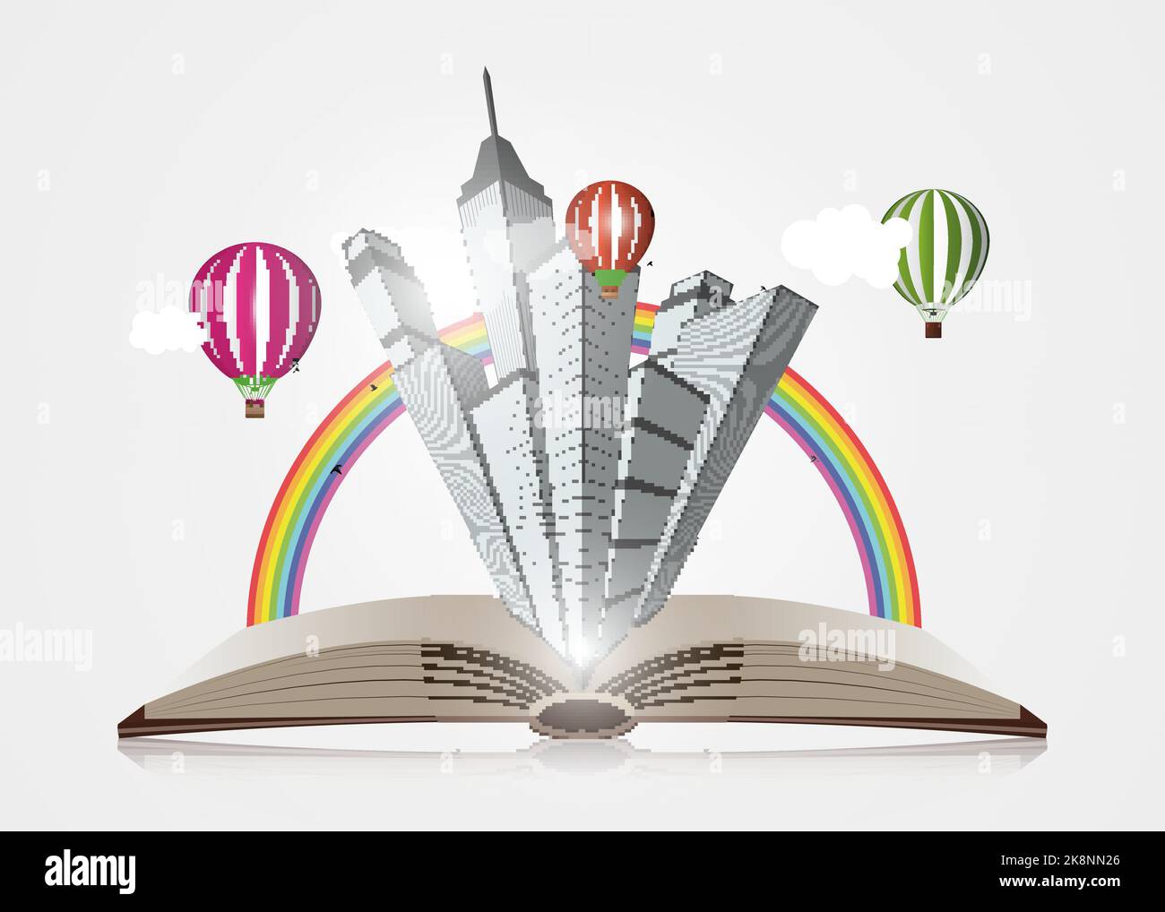 Creative concept. Open Book With Town. Vector illustration Stock Vector ...