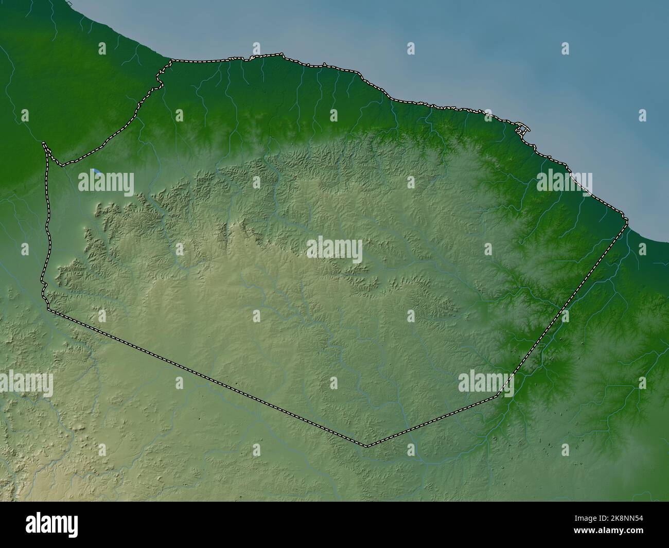 Al Marqab, district of Libya. Colored elevation map with lakes and ...