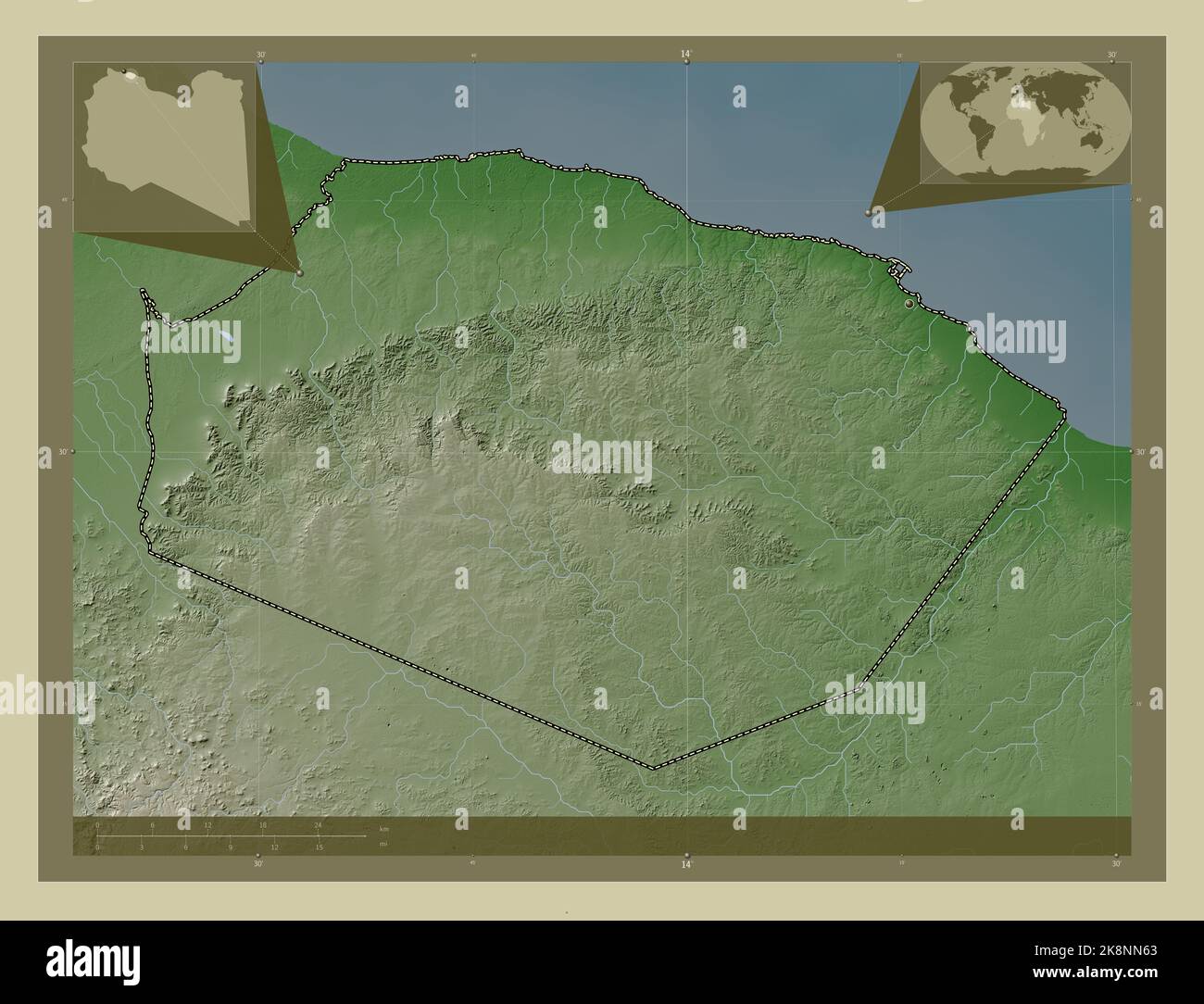 Al Marqab, district of Libya. Elevation map colored in wiki style with ...