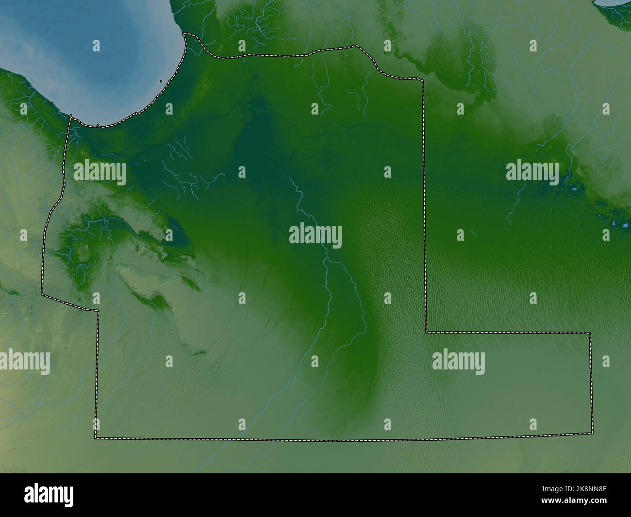 Al Wahat, district of Libya. Colored elevation map with lakes and ...