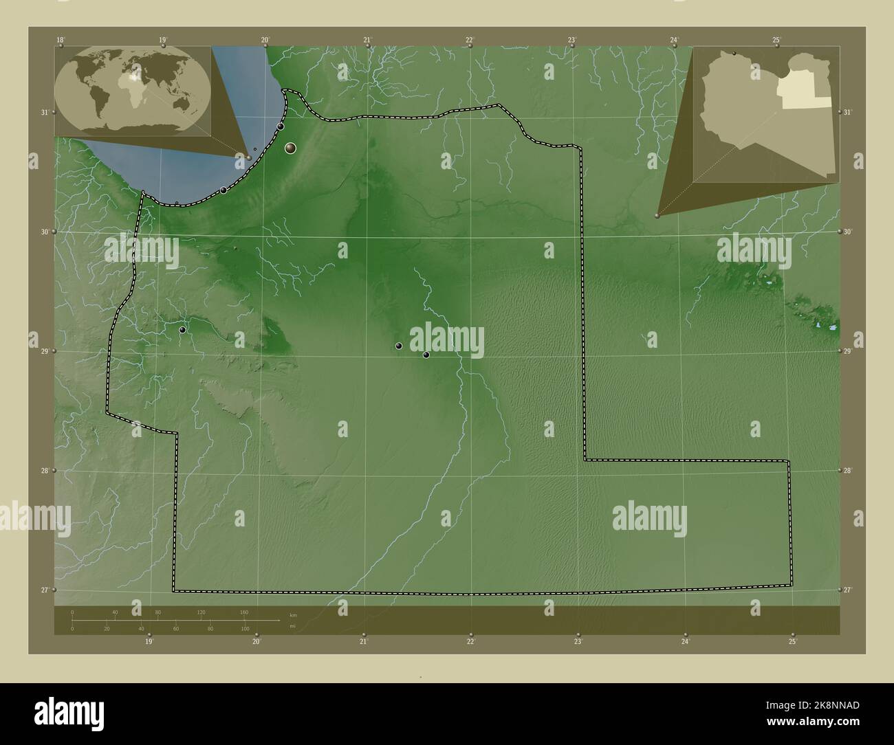 Al Wahat, district of Libya. Elevation map colored in wiki style with ...