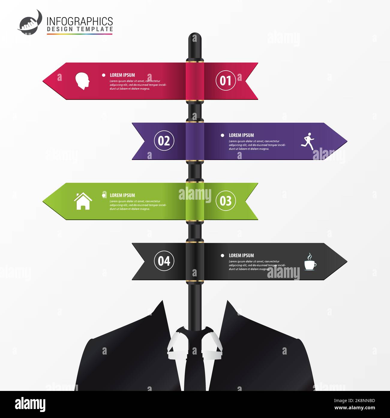 Infographic template of multidirectional pointers on a signpost. Vector ...