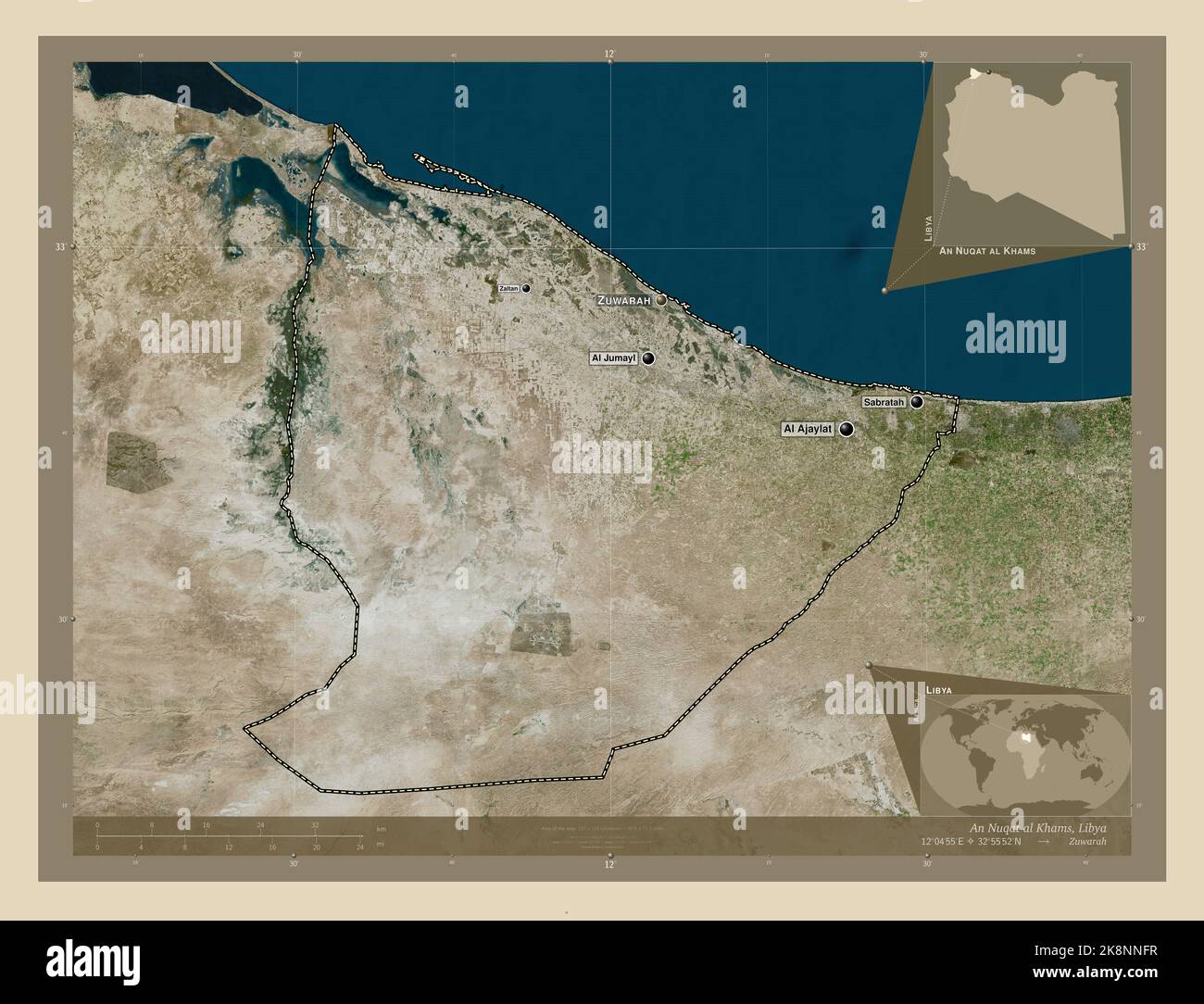 An Nuqat al Khams, district of Libya. High resolution satellite map ...