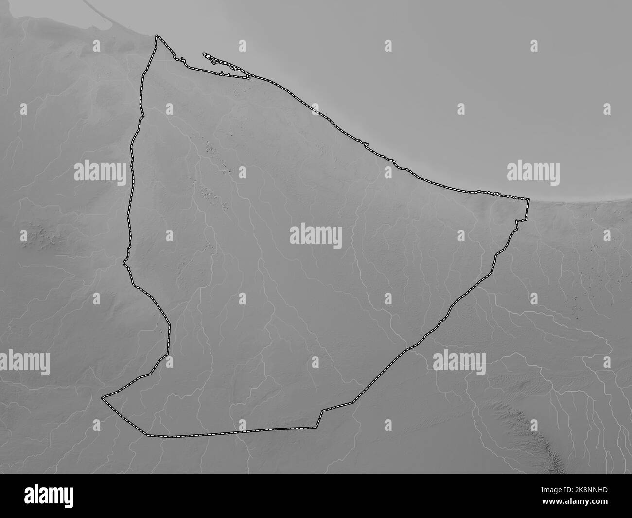 An Nuqat al Khams, district of Libya. Grayscale elevation map with ...