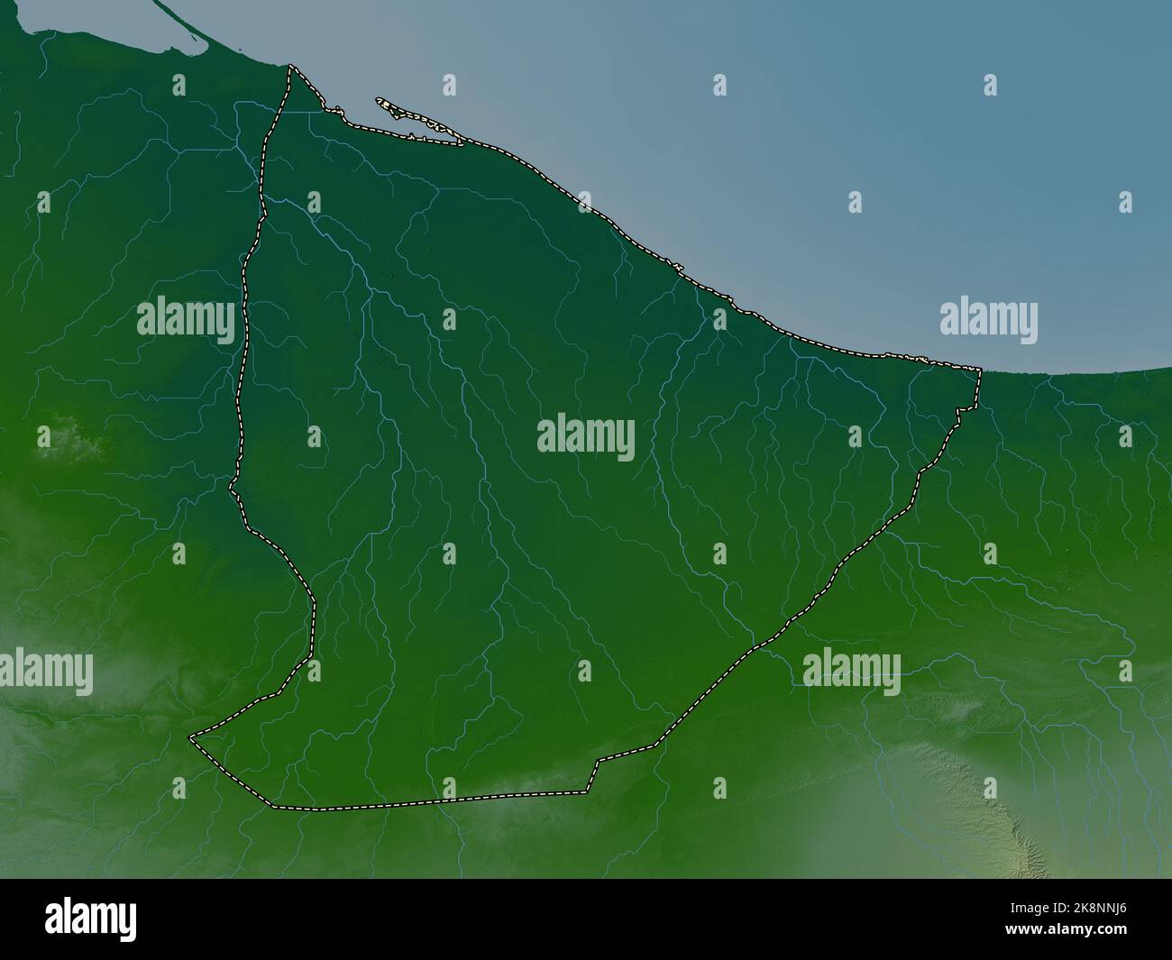 An Nuqat al Khams, district of Libya. Colored elevation map with lakes ...
