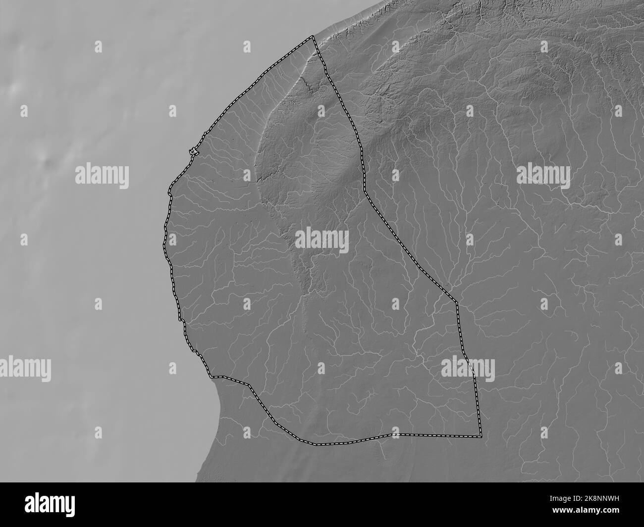 Benghazi, district of Libya. Bilevel elevation map with lakes and ...