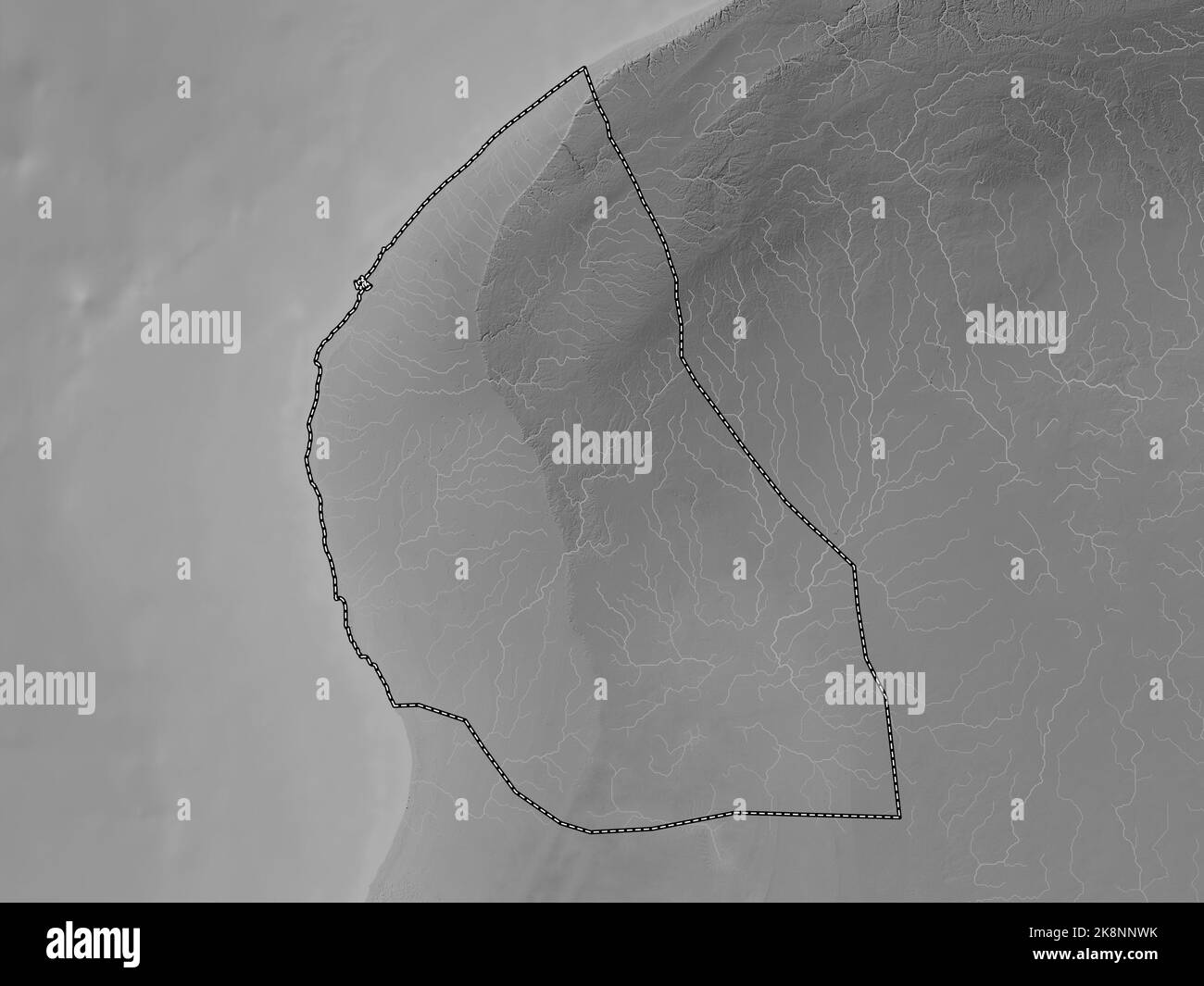 Benghazi, district of Libya. Grayscale elevation map with lakes and ...