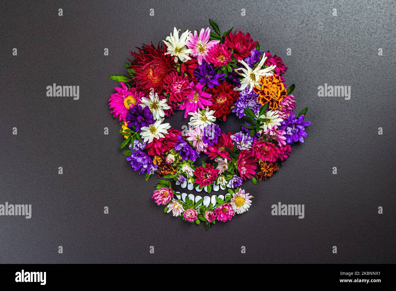 Paper human skull for Mexico's Day of the Dead (El Dia de Muertos) with ...