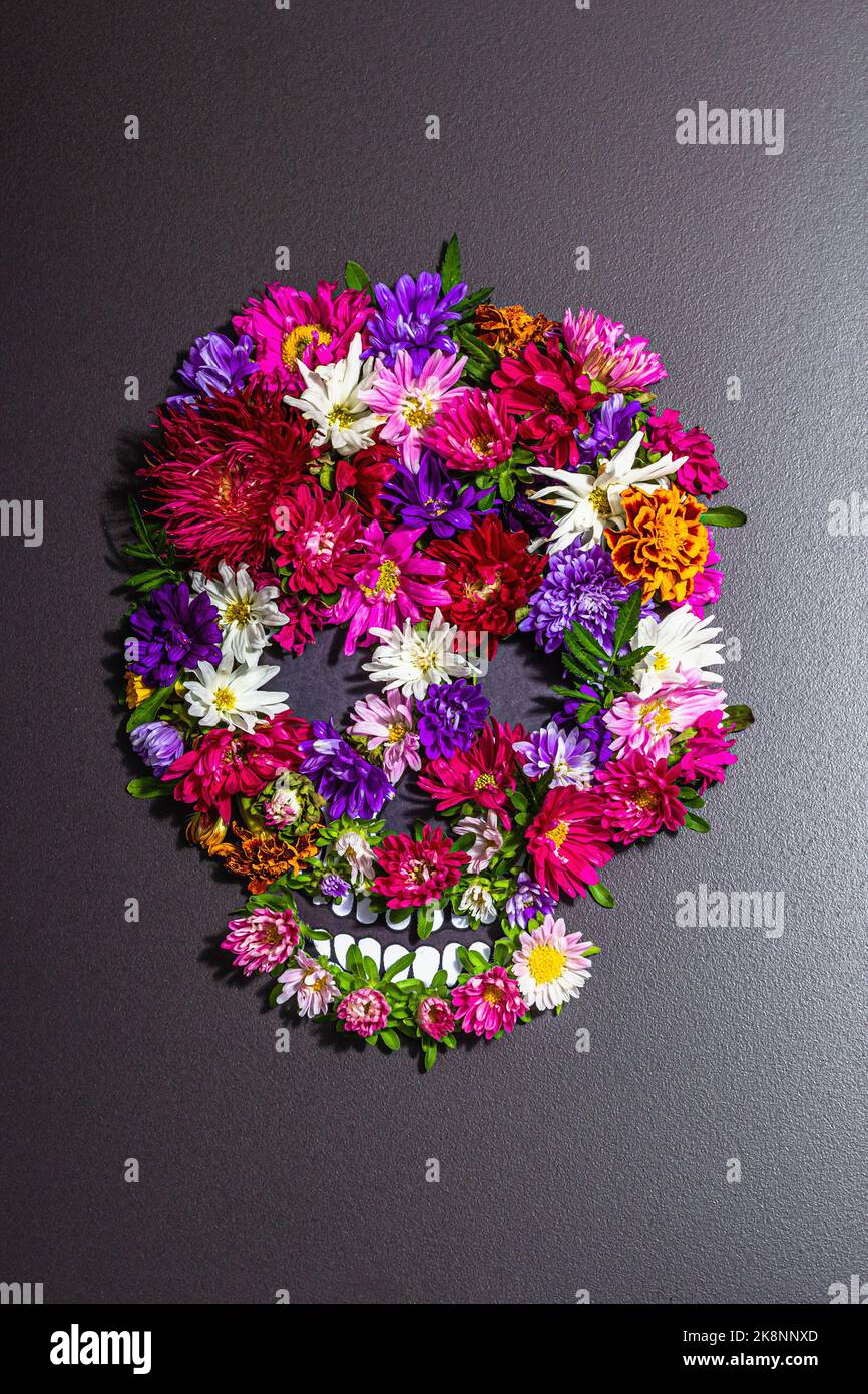 Paper human skull for Mexico's Day of the Dead (El Dia de Muertos) with ...