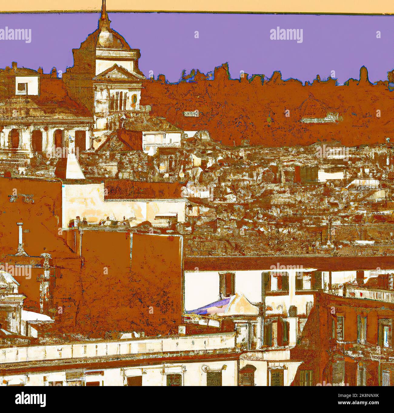 A city view of Roma in modern color woodcut style - Digital art by ...